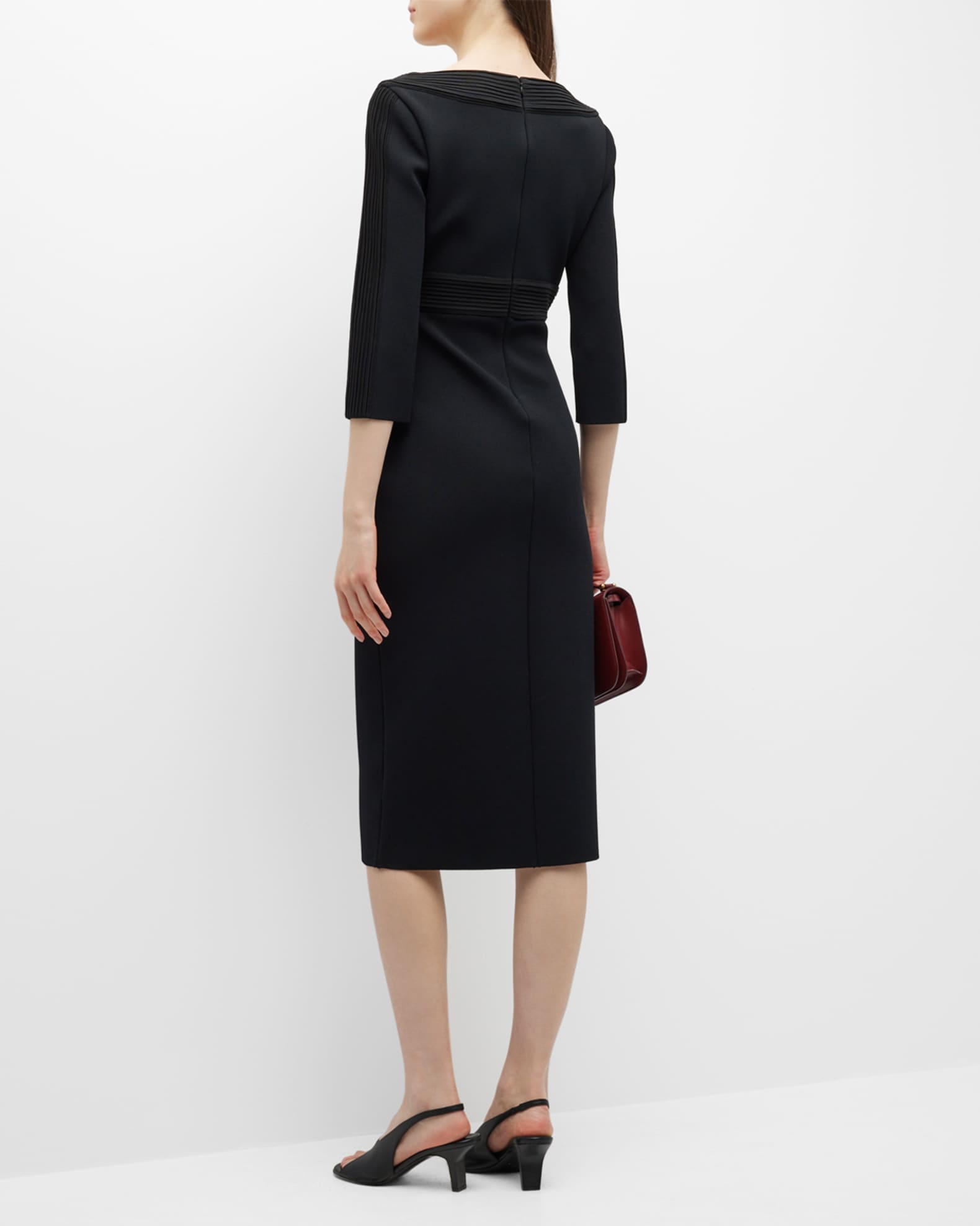 St. John Milano Knit 3/4 Sleeve Midi Dress | Neiman Marcus