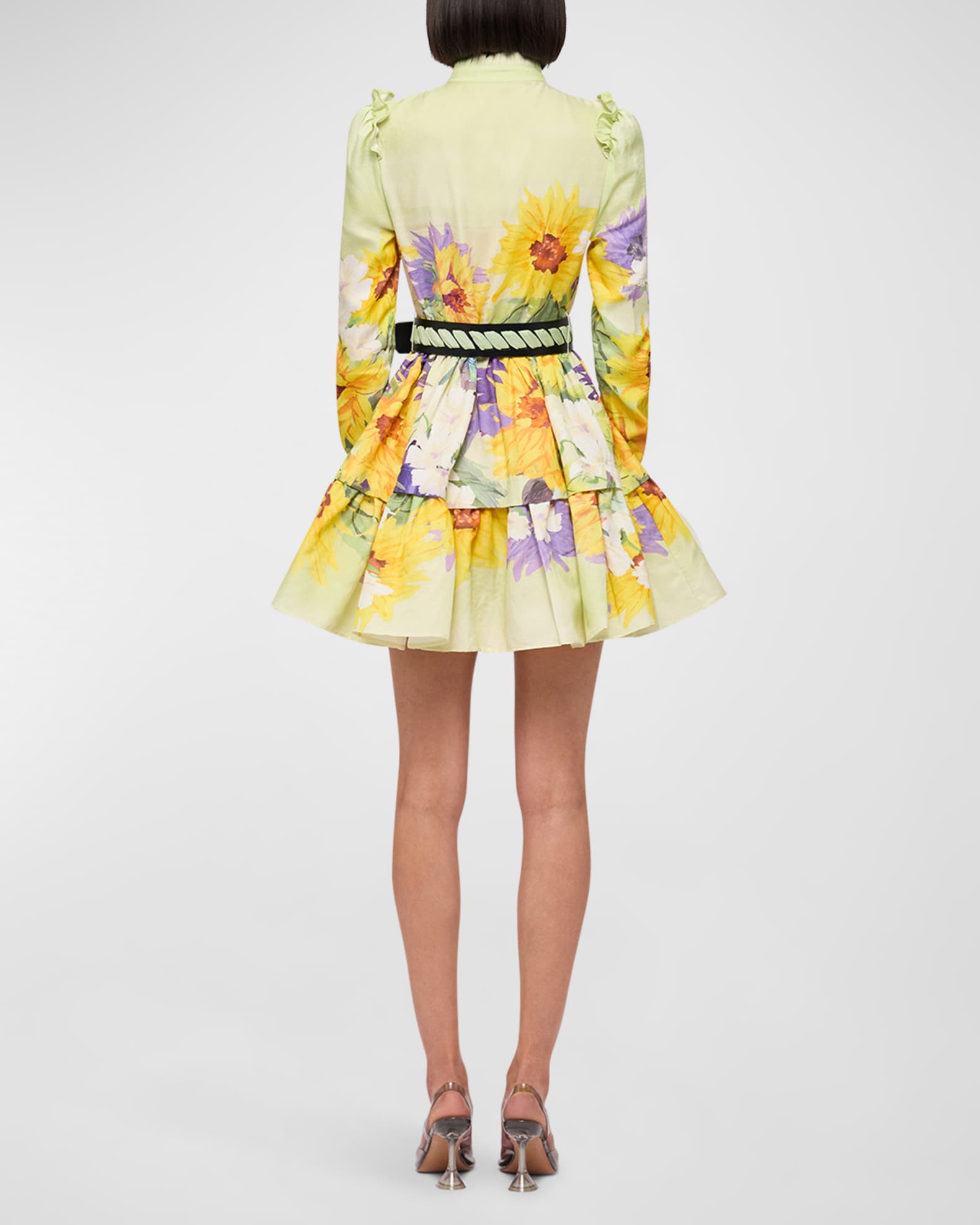 LEO LIN Christina Floral-Print Fit-&-Flare Mini Dress | Neiman Marcus