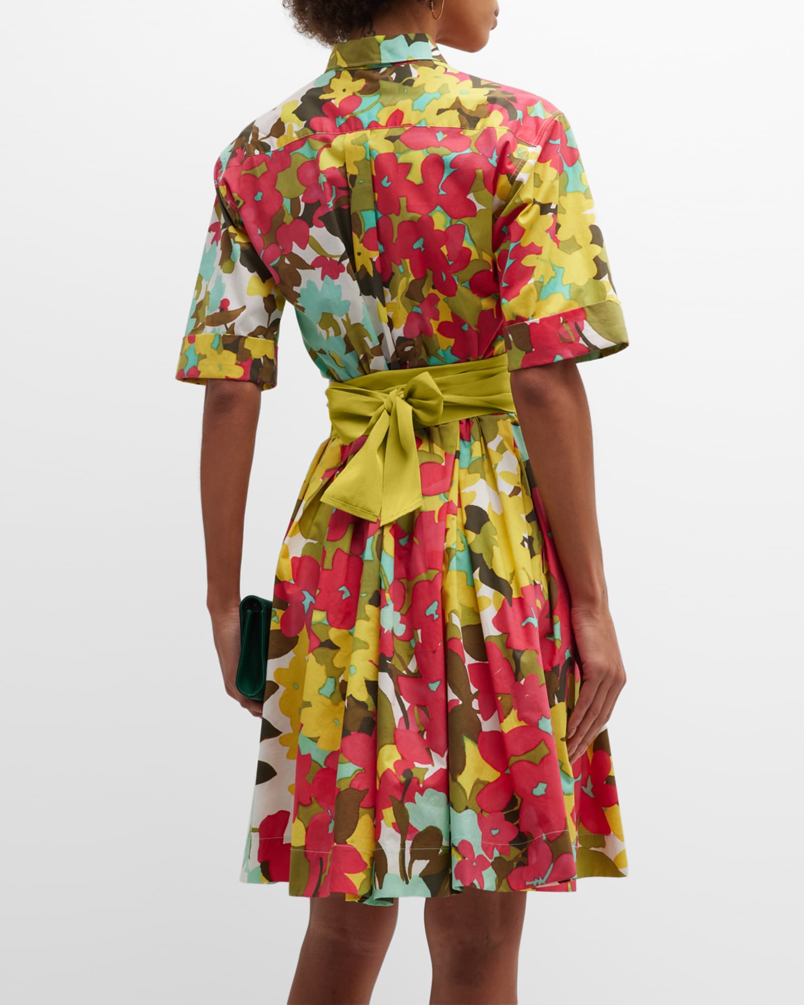 Sara Roka Nida Floral-Print Short-Sleeve A-Line Midi Dress | Neiman Marcus