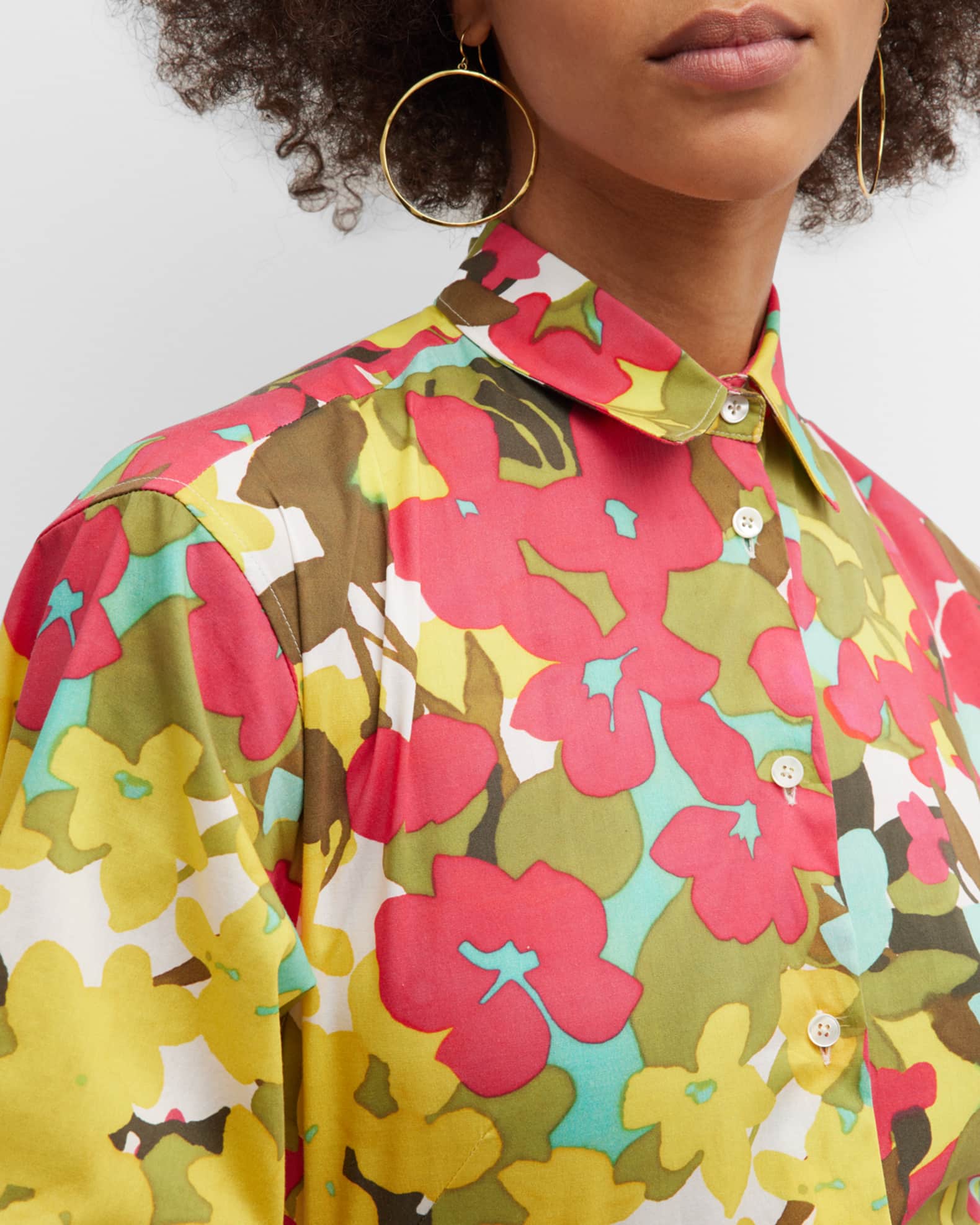 Sara Roka Nida Floral-Print Short-Sleeve A-Line Midi Dress | Neiman Marcus