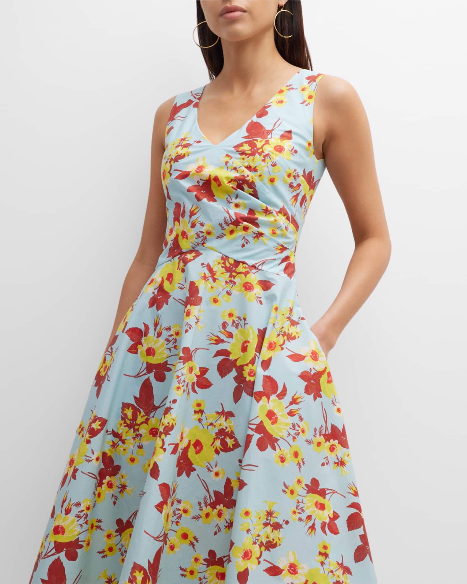 Sara Roka Teagan Sleeveless Floral-Print Midi Dress | Neiman Marcus