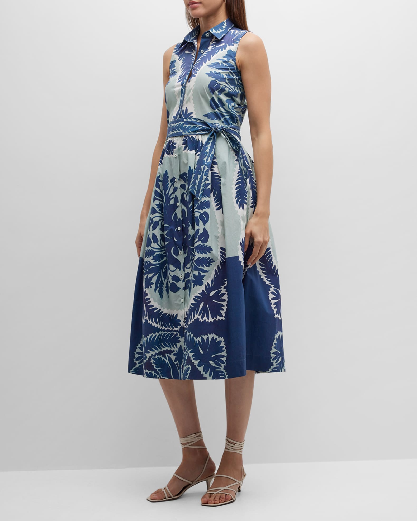 Sara Roka Zailee Sleeveless Botanical-Print Shirtdress | Neiman Marcus