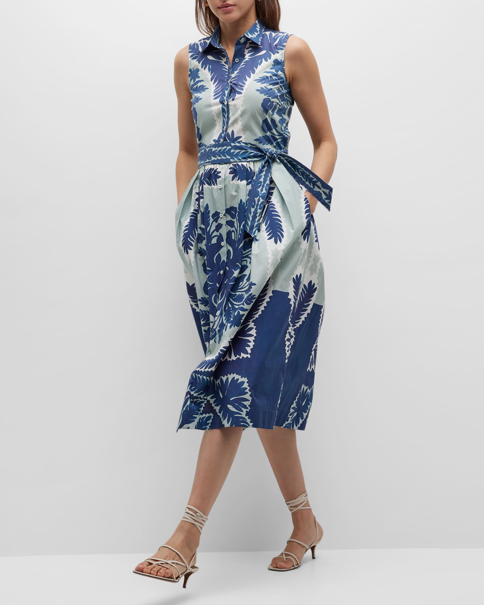Sara Roka Zailee Sleeveless Botanical-Print Shirtdress | Neiman Marcus