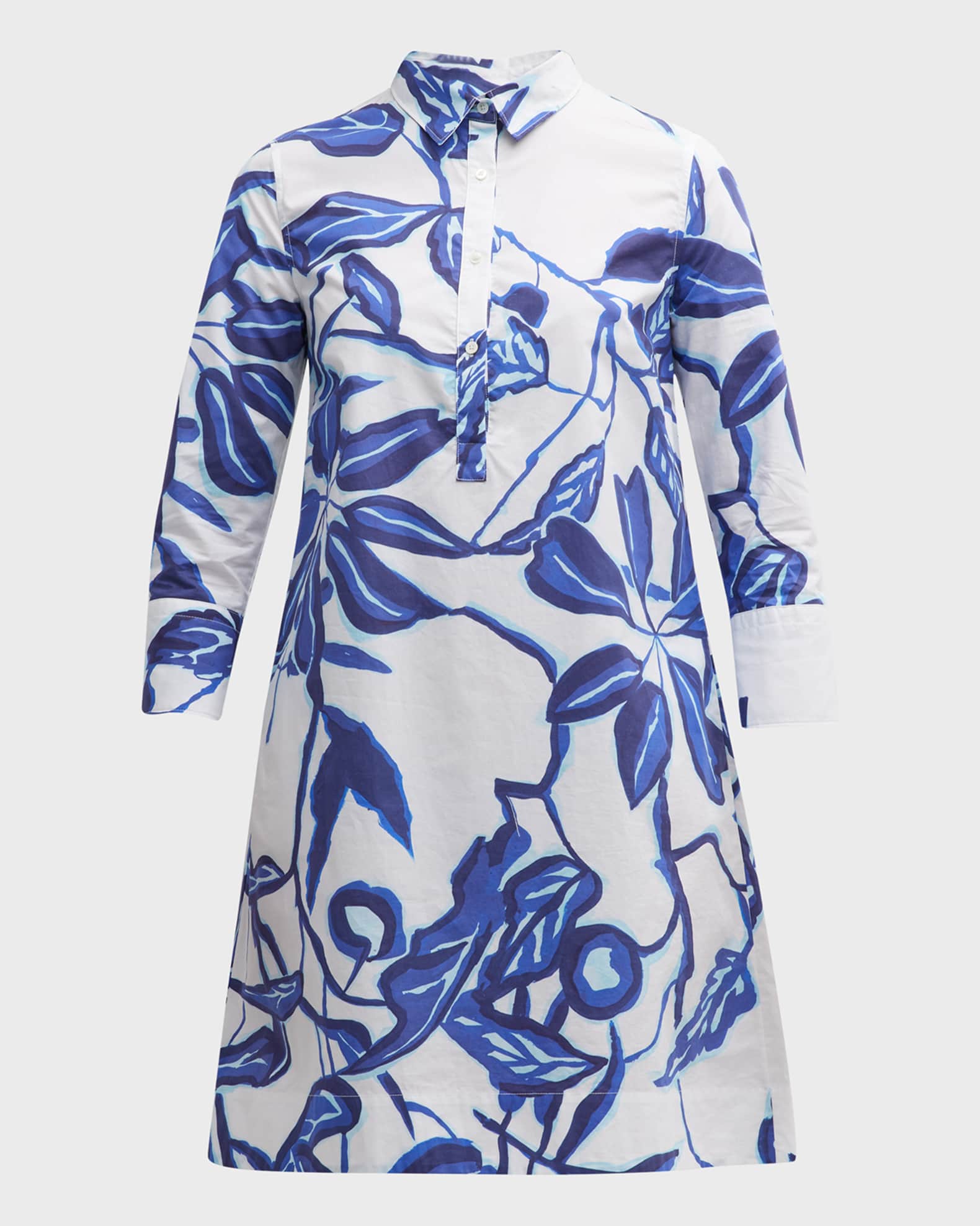 Sara Roka Jackie Floral-Print Shift Cotton Shirtdress | Neiman Marcus