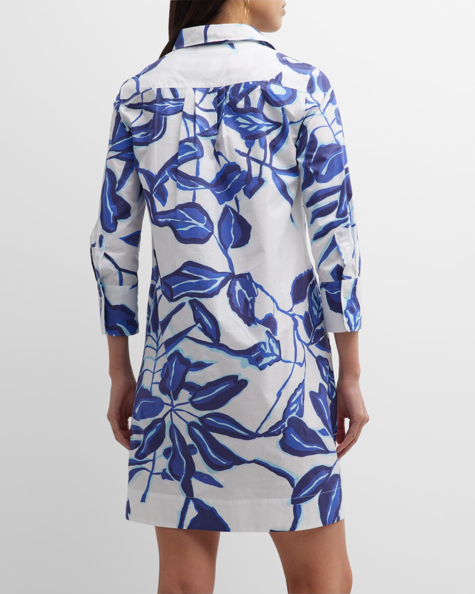 Sara Roka Jackie Floral-Print Shift Cotton Shirtdress | Neiman Marcus