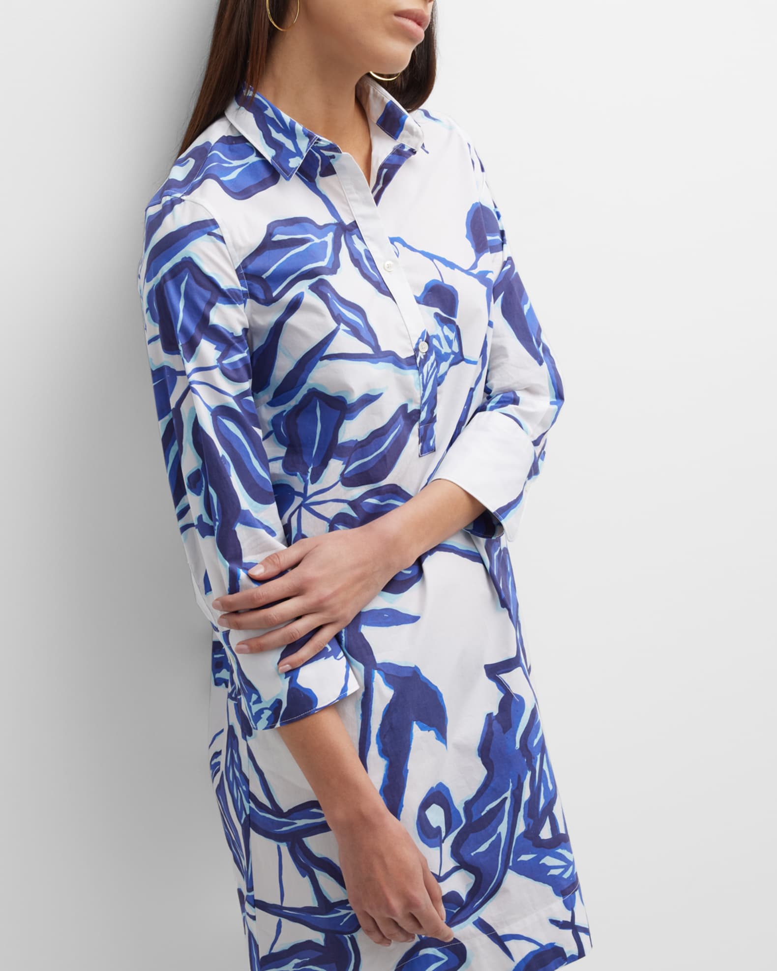Sara Roka Jackie Floral-Print Shift Cotton Shirtdress | Neiman Marcus