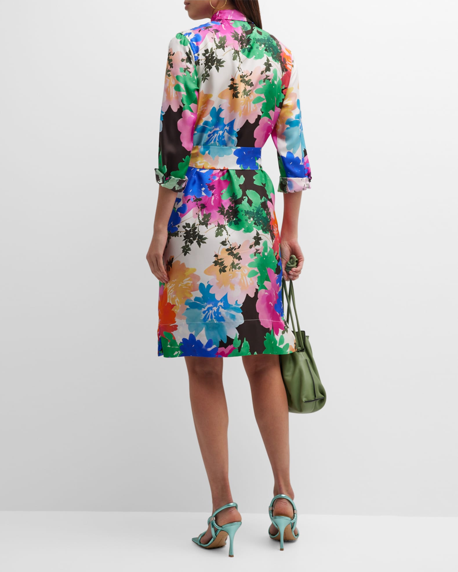 Sara Roka Avana Floral-Print Silk Midi Shirtdress | Neiman Marcus