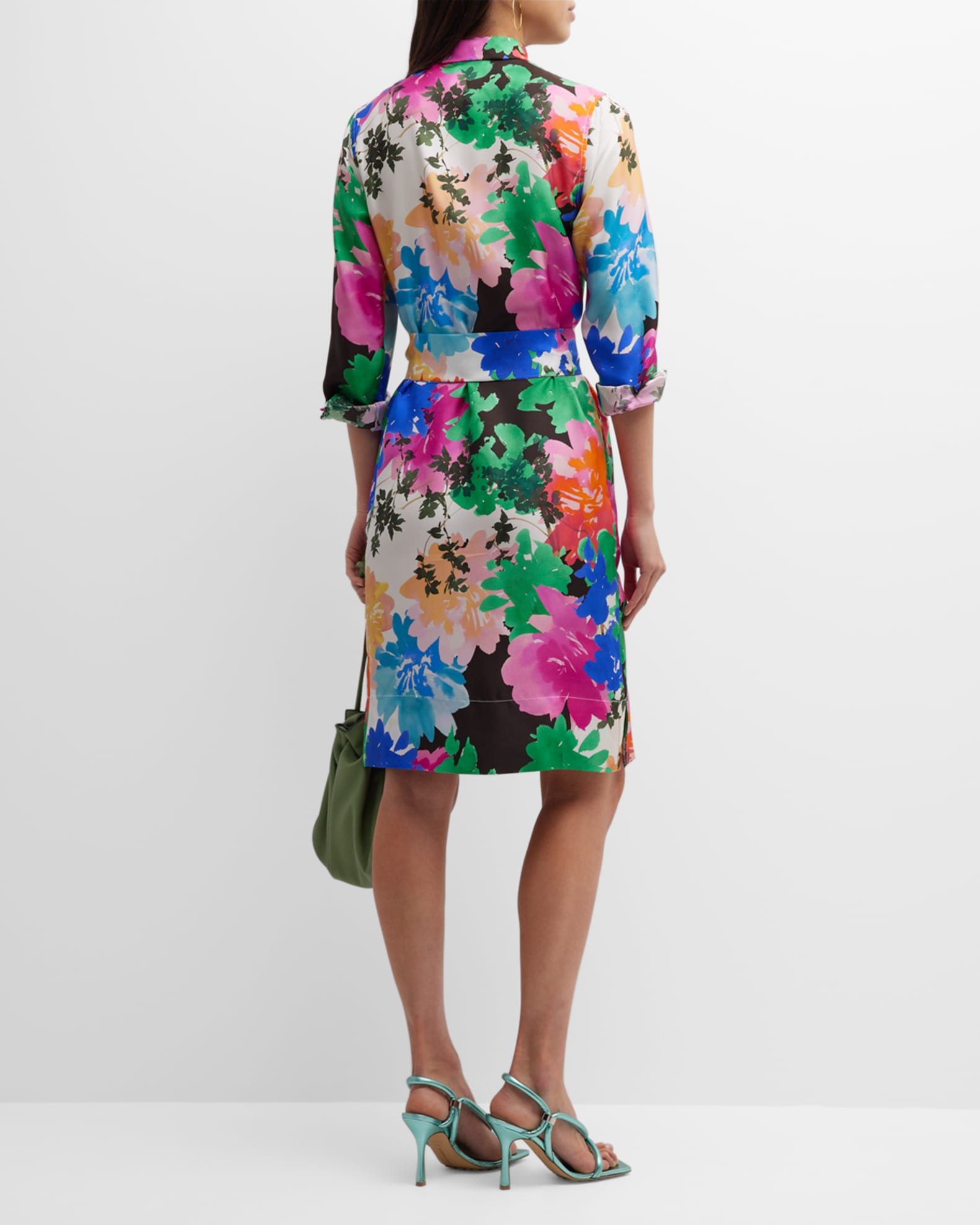 Sara Roka Avana Floral-Print Silk Midi Shirtdress | Neiman Marcus
