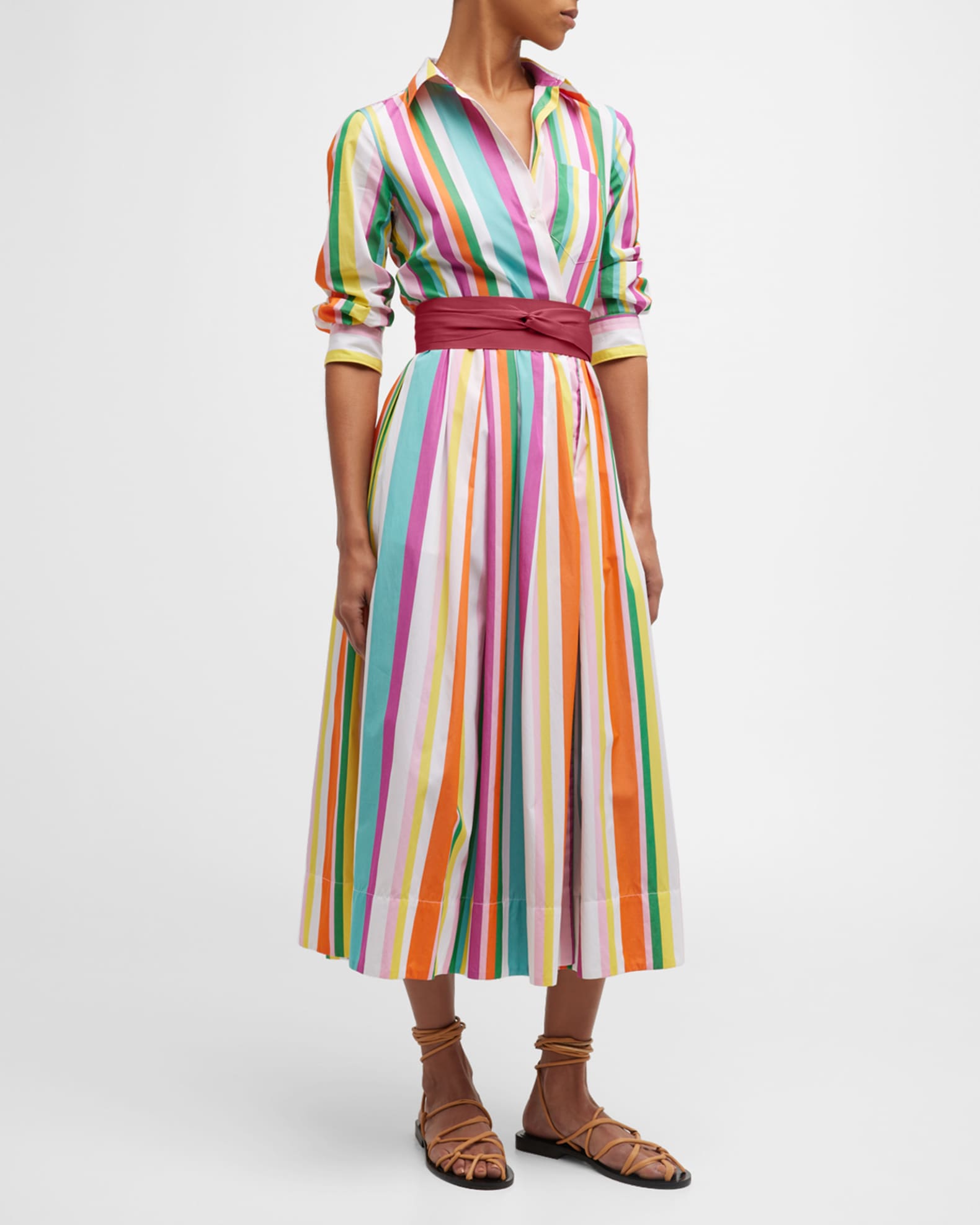 Sara Roka Elenat Belted Striped Midi Shirtdress | Neiman Marcus