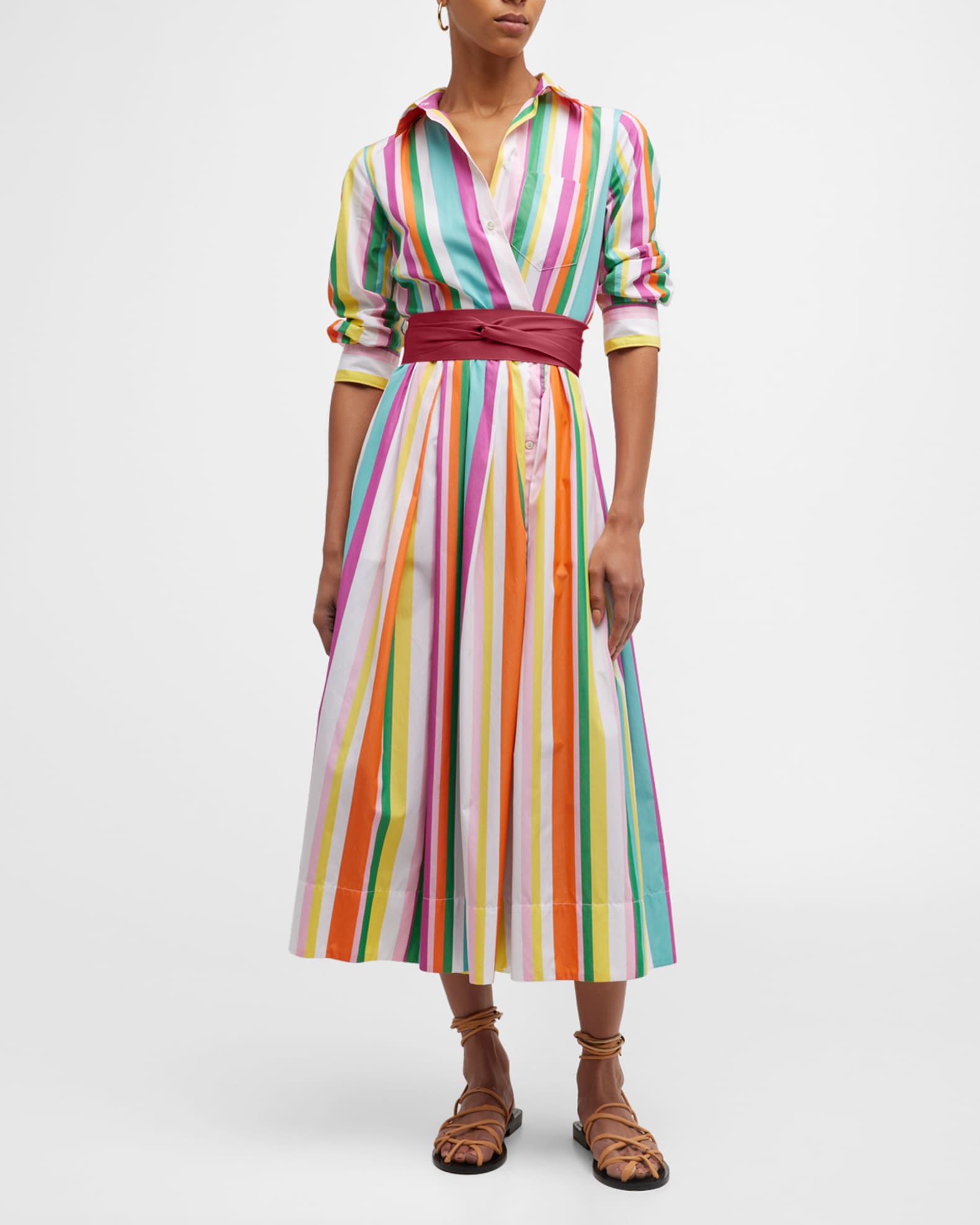 Sara Roka Elenat Belted Striped Midi Shirtdress | Neiman Marcus