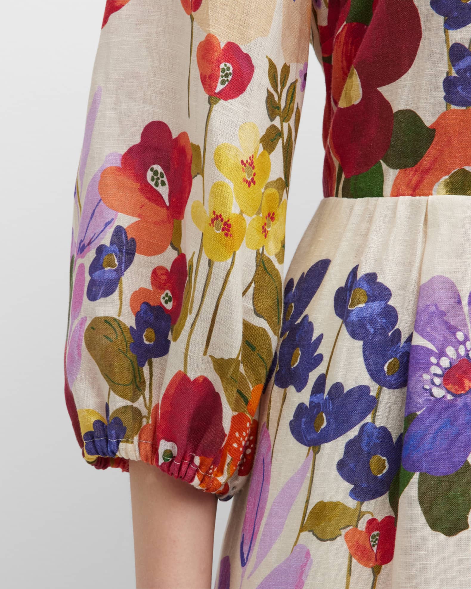 Sara Roka Flossie Floral-Print Blouson-Sleeve Maxi Dress | Neiman Marcus