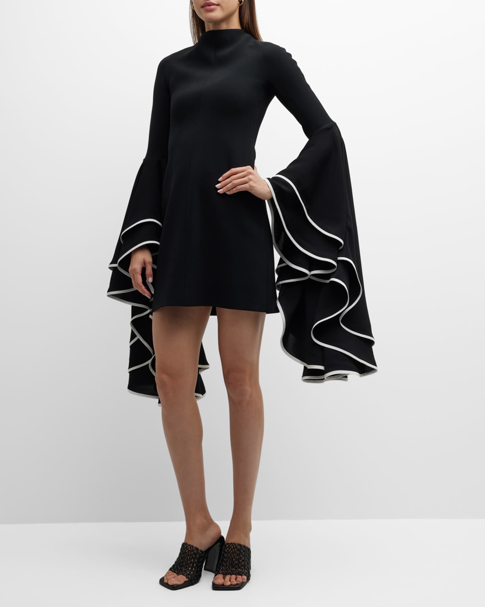Proenza Schouler Crepe Mini Dress with Ruffle Sleeve Detail | Neiman Marcus