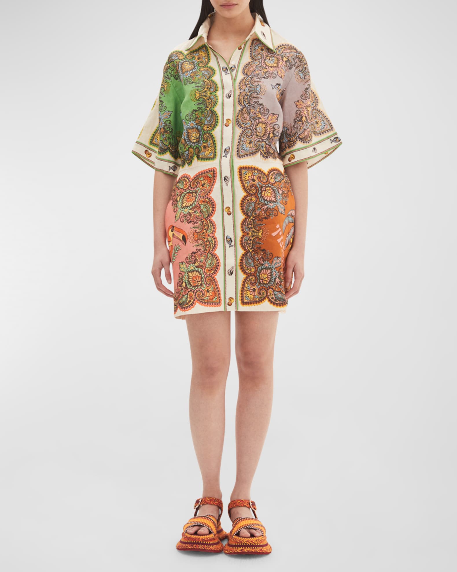 ALEMAIS Trippy Troppo Printed Linen Mini Dress | Neiman Marcus