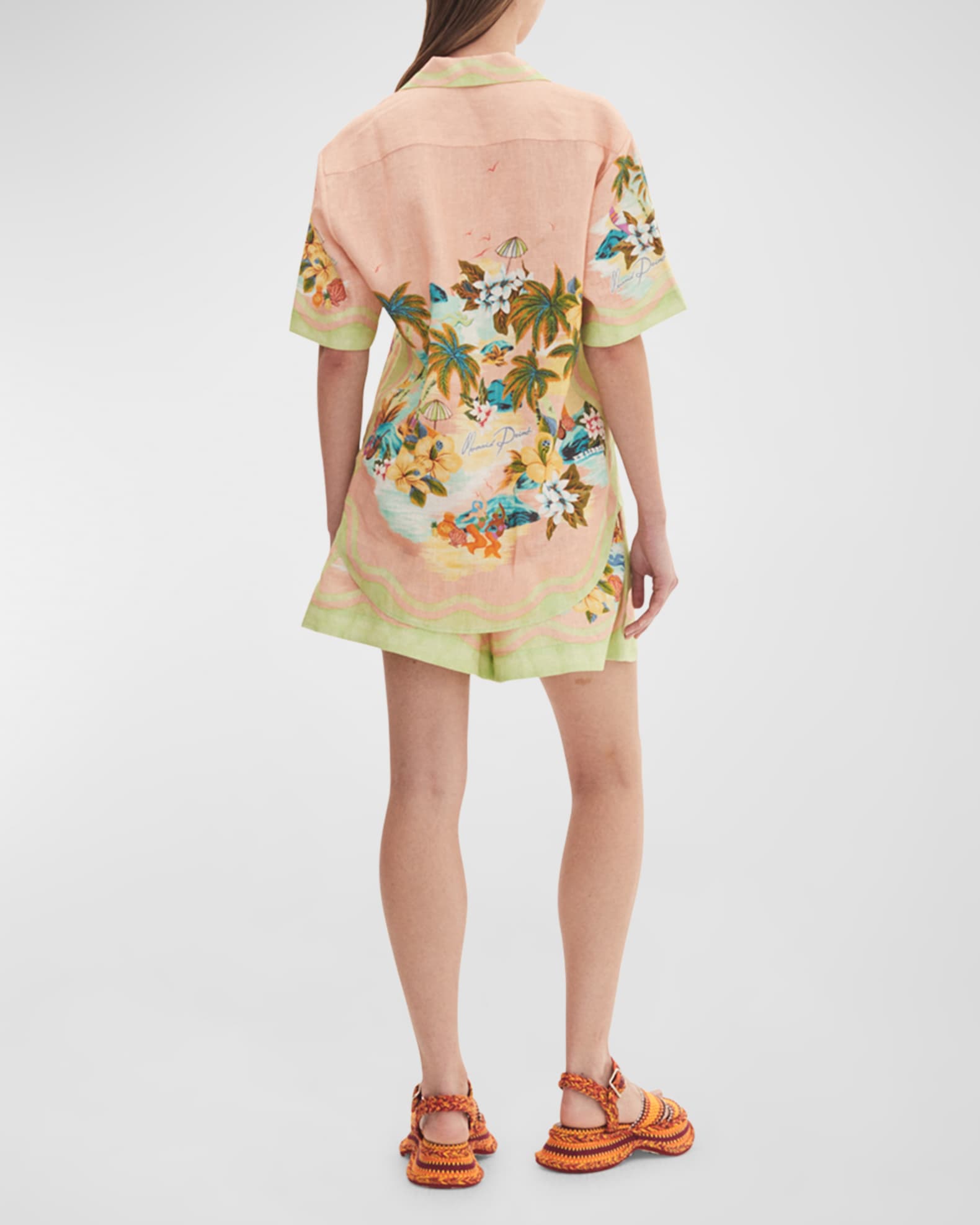 ALEMAIS Mermaid Point Drawstring Wide-Leg Linen Shorts | Neiman Marcus