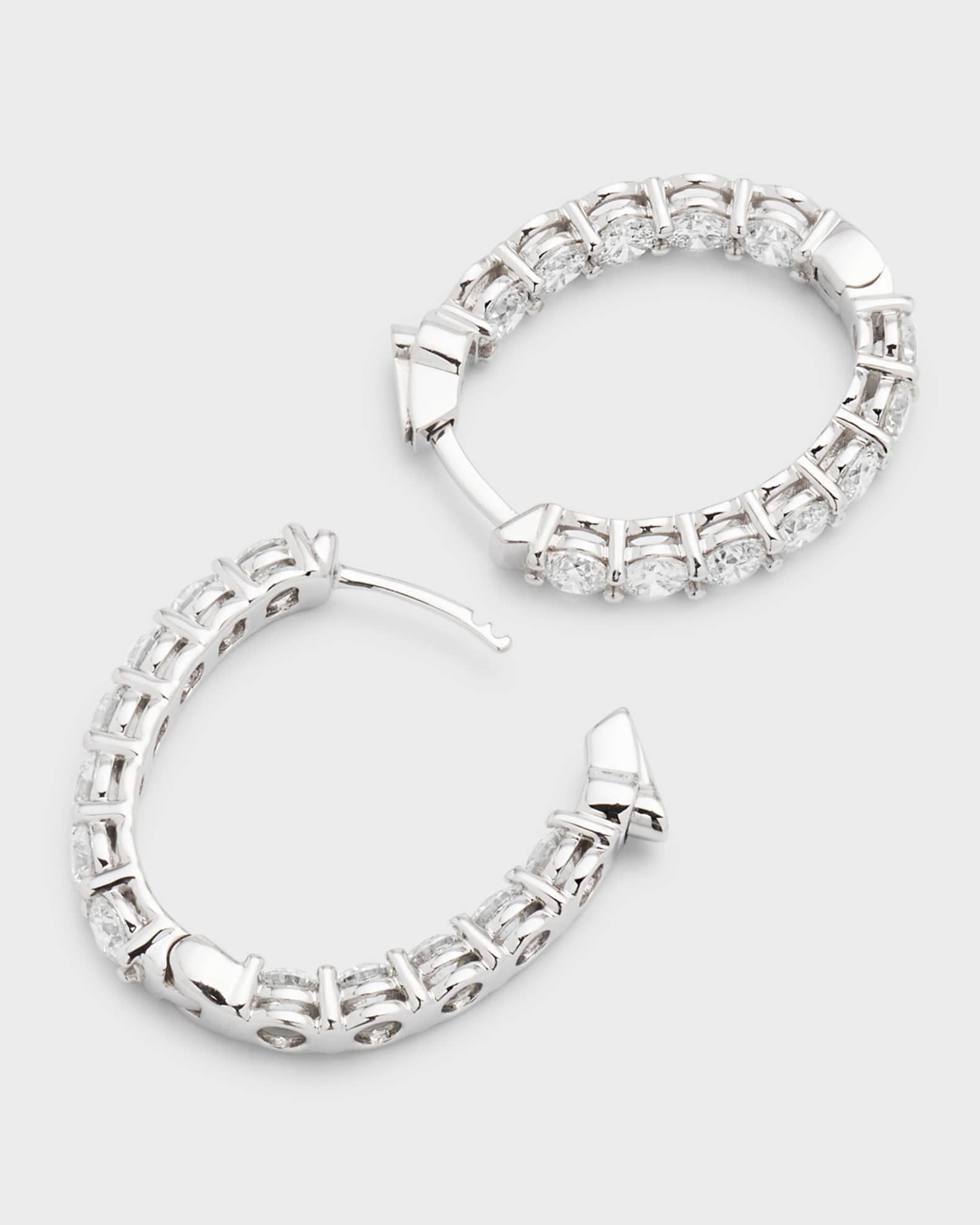Neiman Marcus Diamonds 18K White Gold Diamond Oval Hoop Earrings, 3 ...