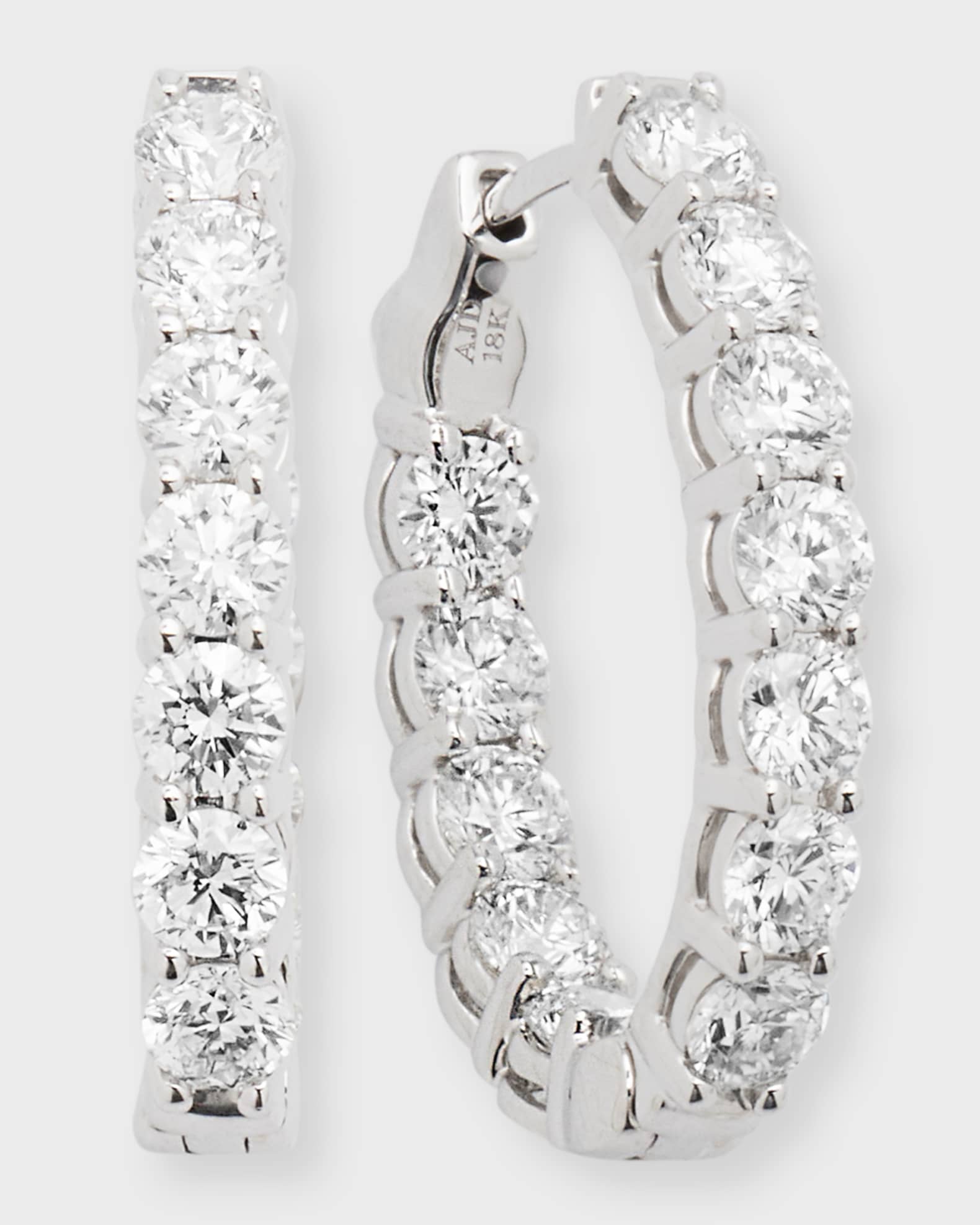 Neiman Marcus Diamonds 18K White Gold Diamond Oval Hoop Earrings, 3 ...