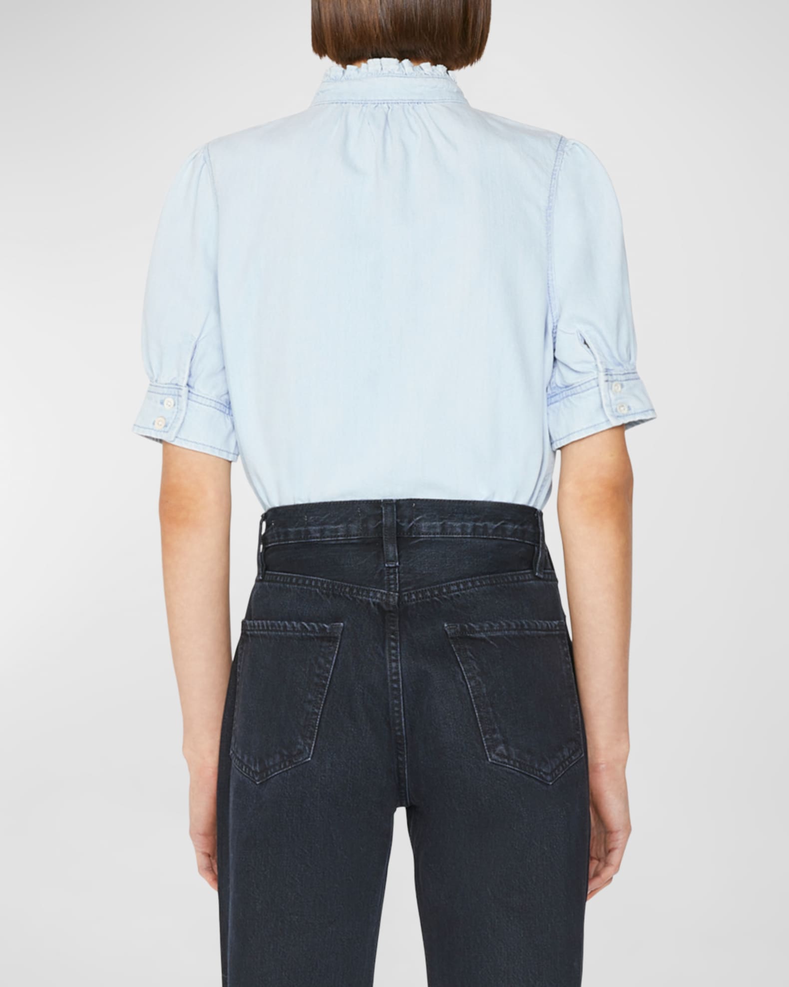 FRAME Short Sleeve Ruffle Collar Top | Neiman Marcus