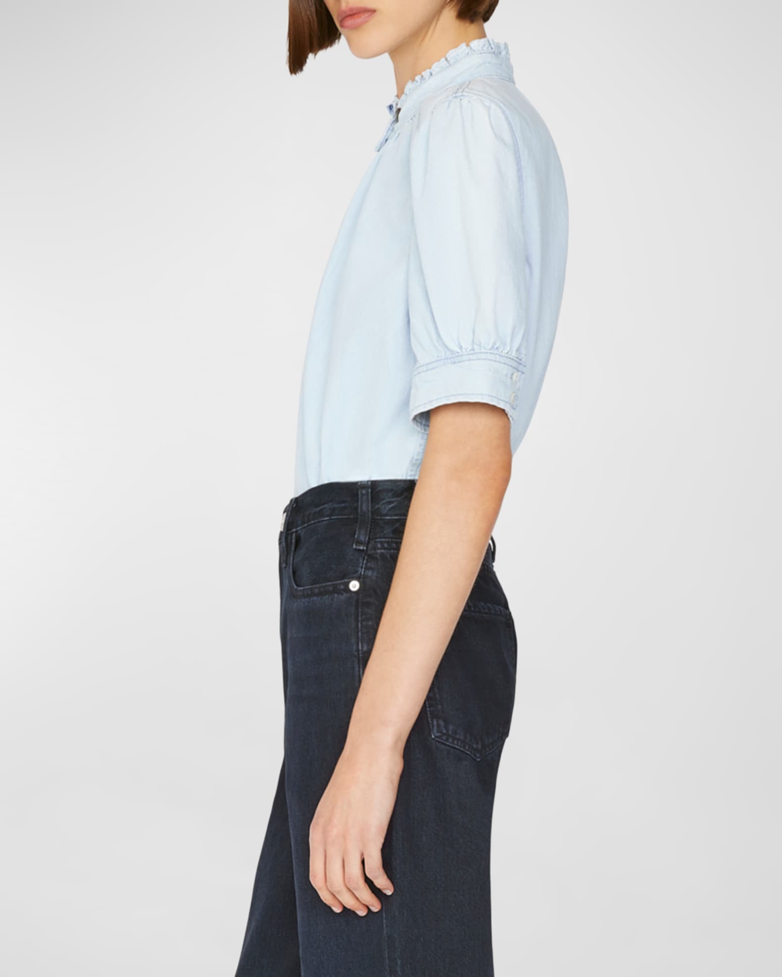 FRAME Short Sleeve Ruffle Collar Top | Neiman Marcus