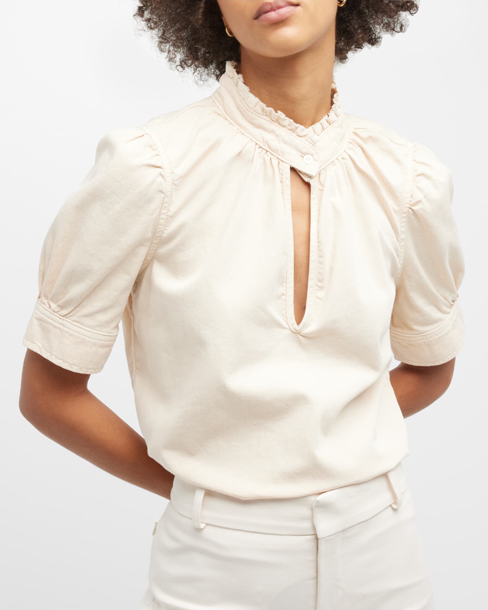 FRAME V-Neck Ruffle Collar Top | Neiman Marcus