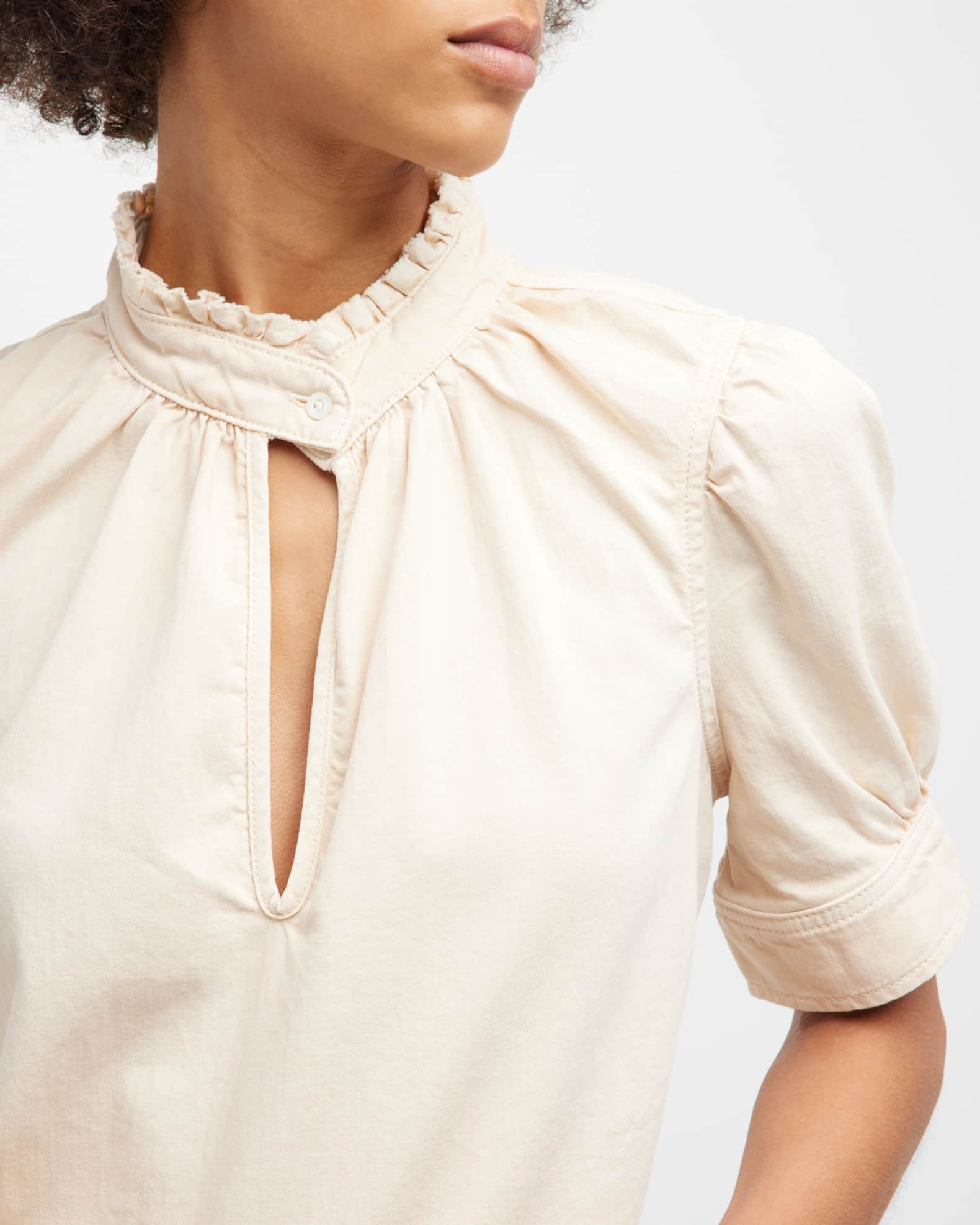 FRAME V-Neck Ruffle Collar Top | Neiman Marcus