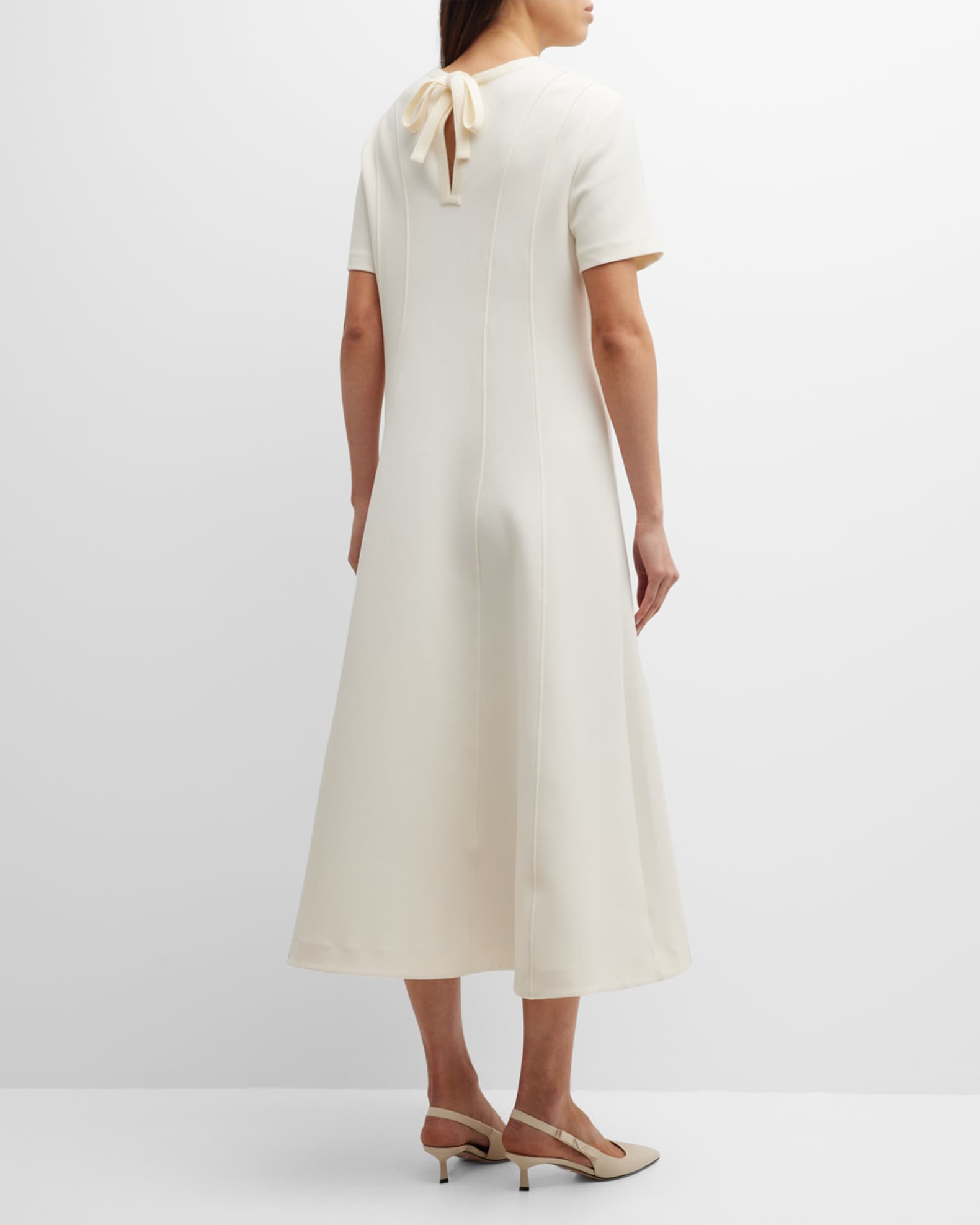 St. John Princess Dart Short-Sleeve Crepe Midi Dress | Neiman Marcus