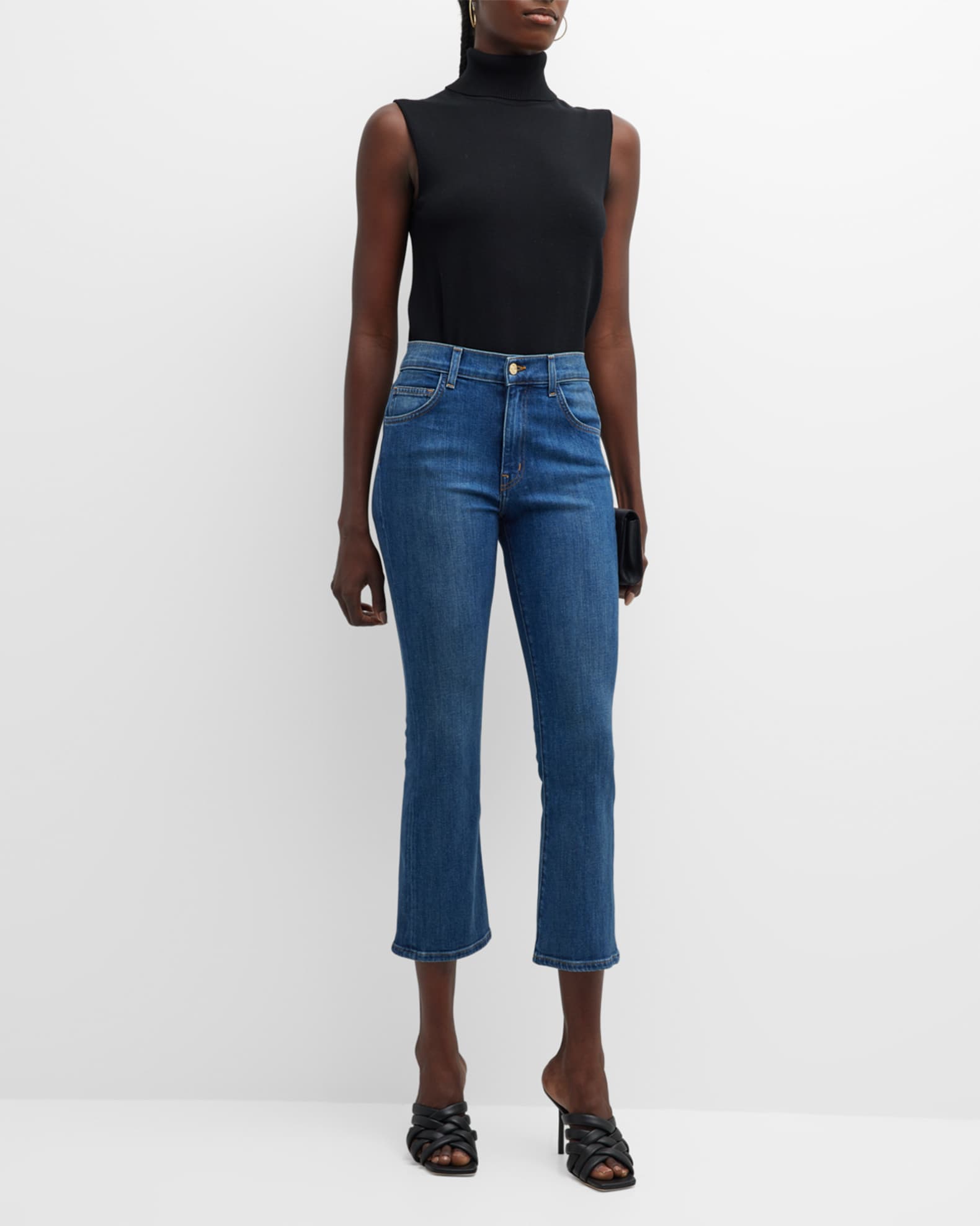 St. John Cropped Stretch Denim Flare Jeans | Neiman Marcus