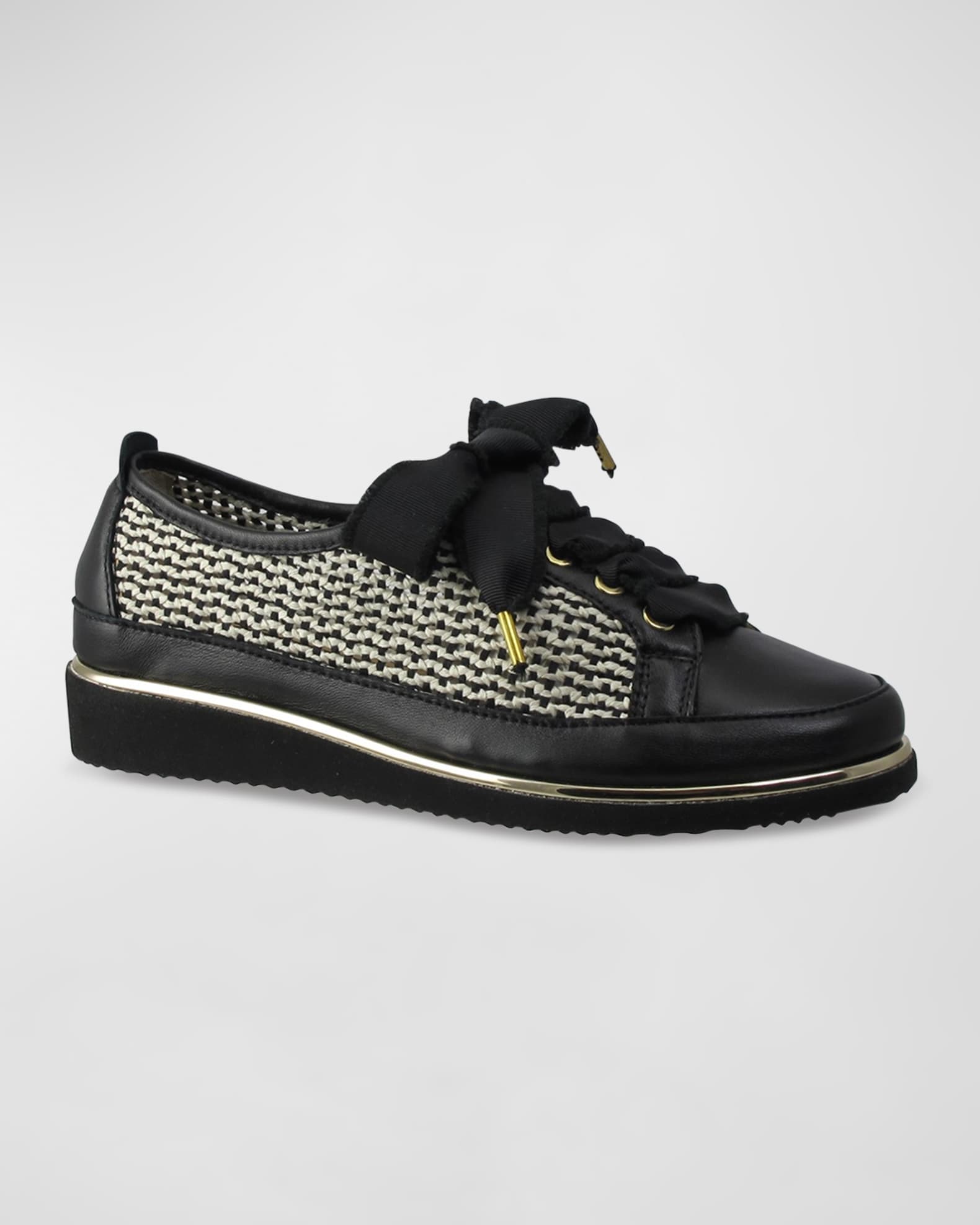 Ron White Novalee Raffia Low-Top Wedge Sneakers | Neiman Marcus