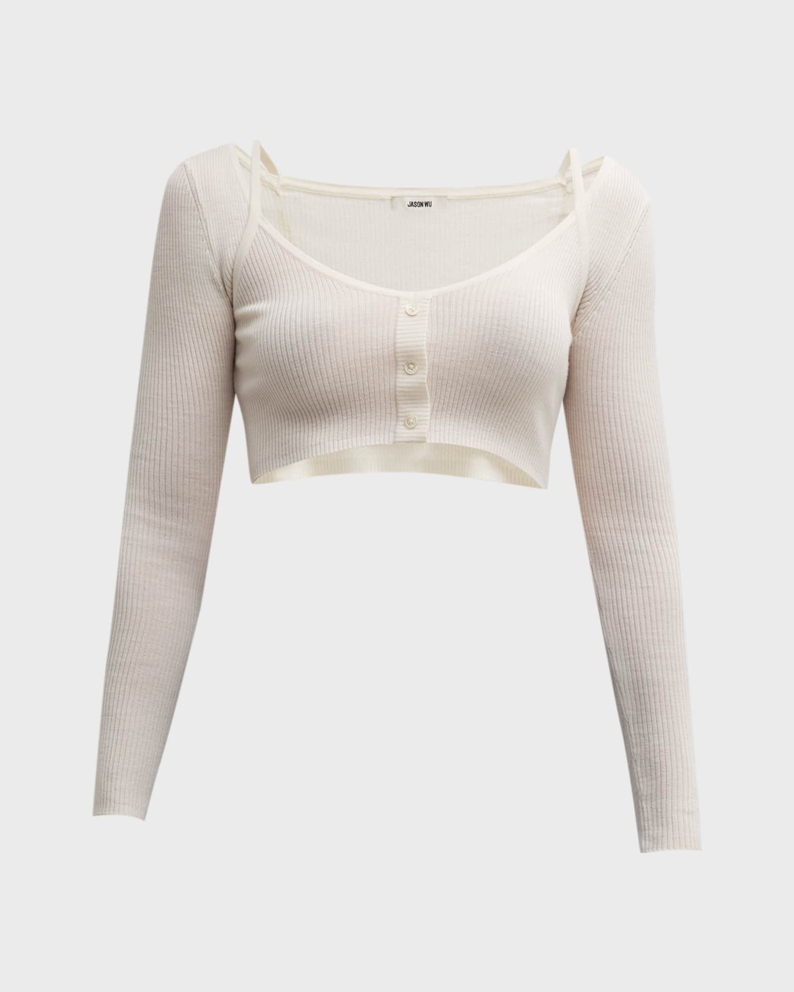 Jason Wu Ribbed Cold-Shoulder Crop Top | Neiman Marcus