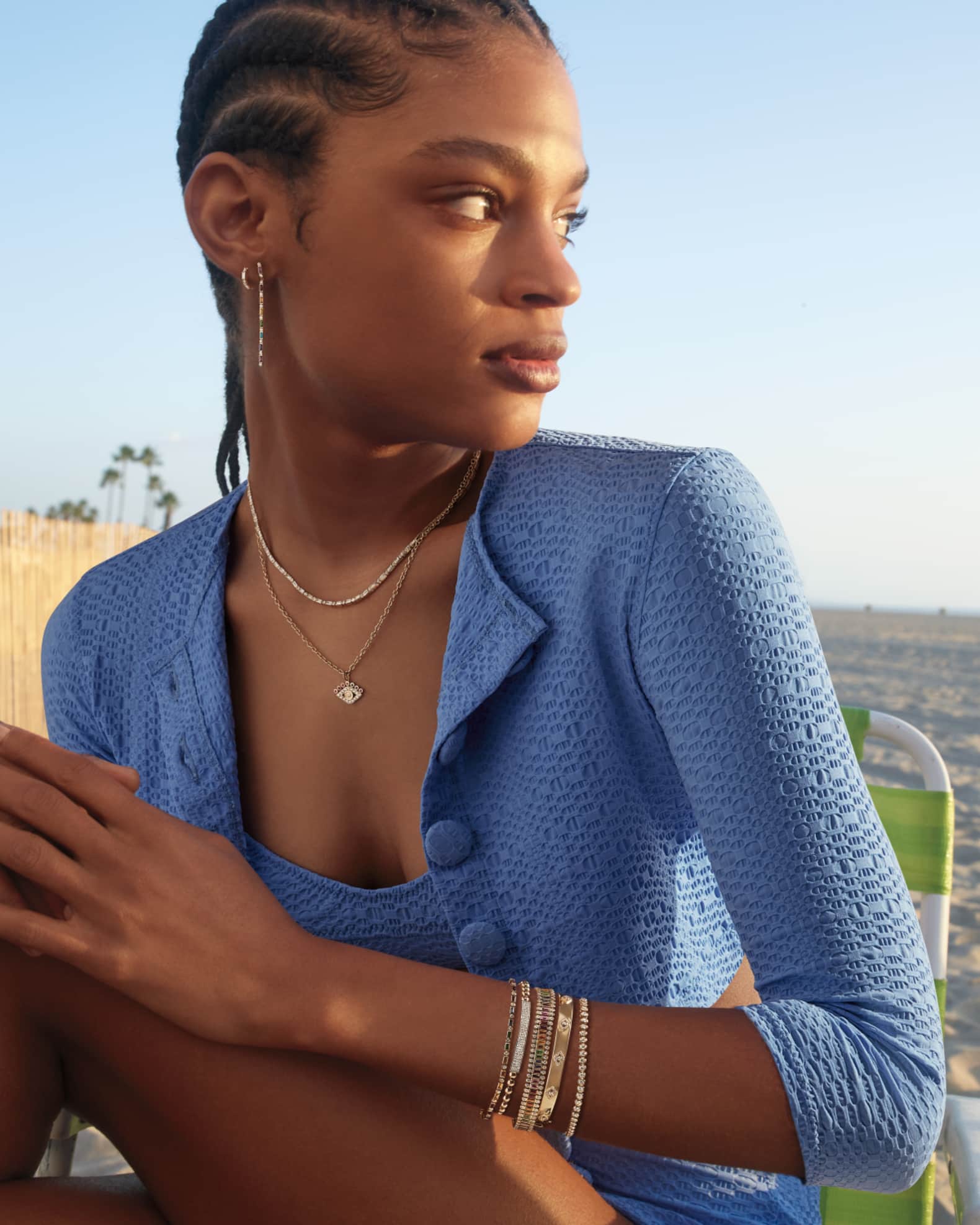 Sydney Evan 14K Rainbow Baguette and Round Diamond Bezel Drop Earrings ...