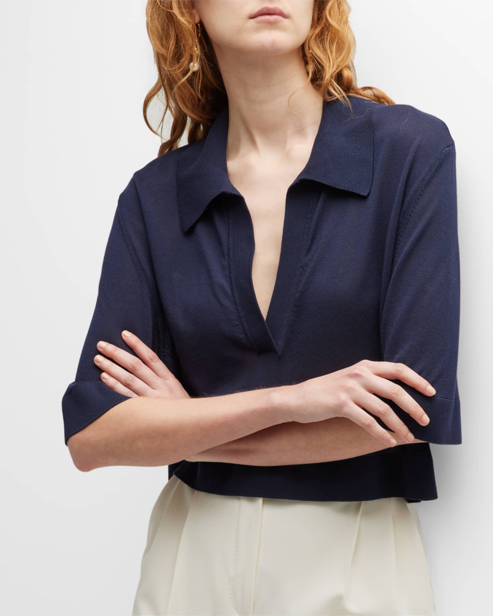 MADE IN TOMBOY Viviane Cropped Knit Polo Top | Neiman Marcus