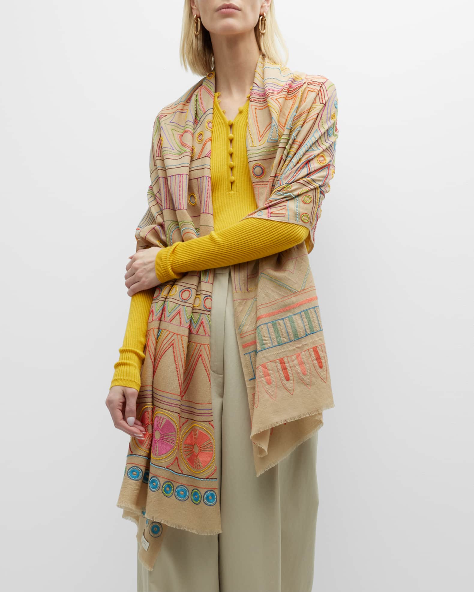 Janavi India Bohemian City Merino Wool-Silk Scarf | Neiman Marcus