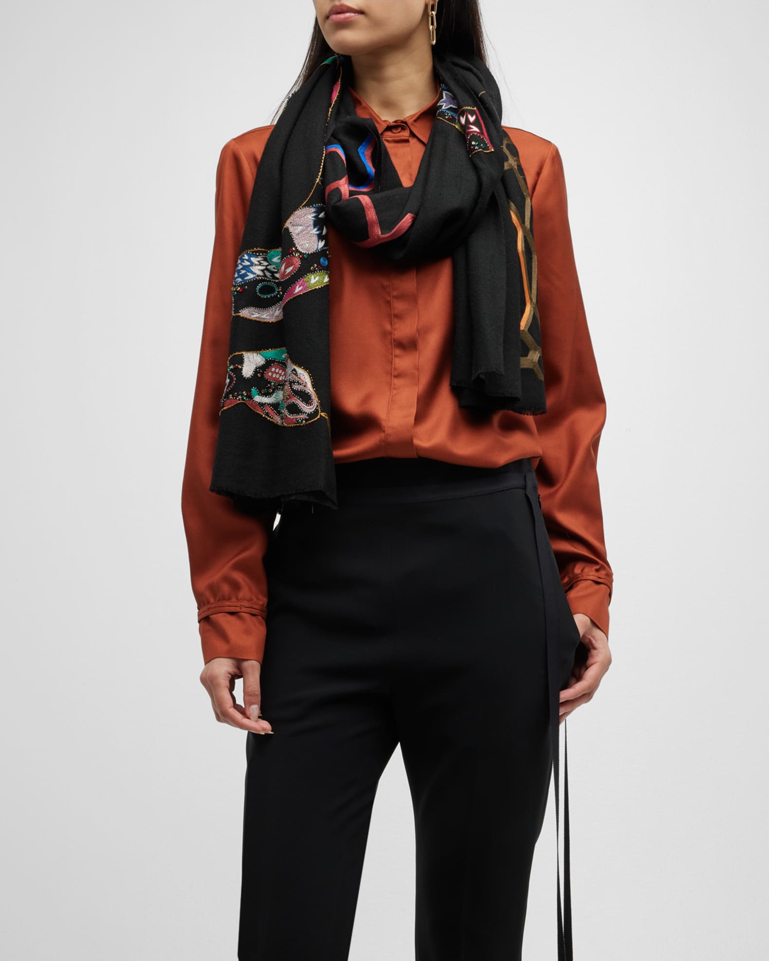 Janavi India The New King Beaded Merino Wool-Silk Scarf | Neiman Marcus