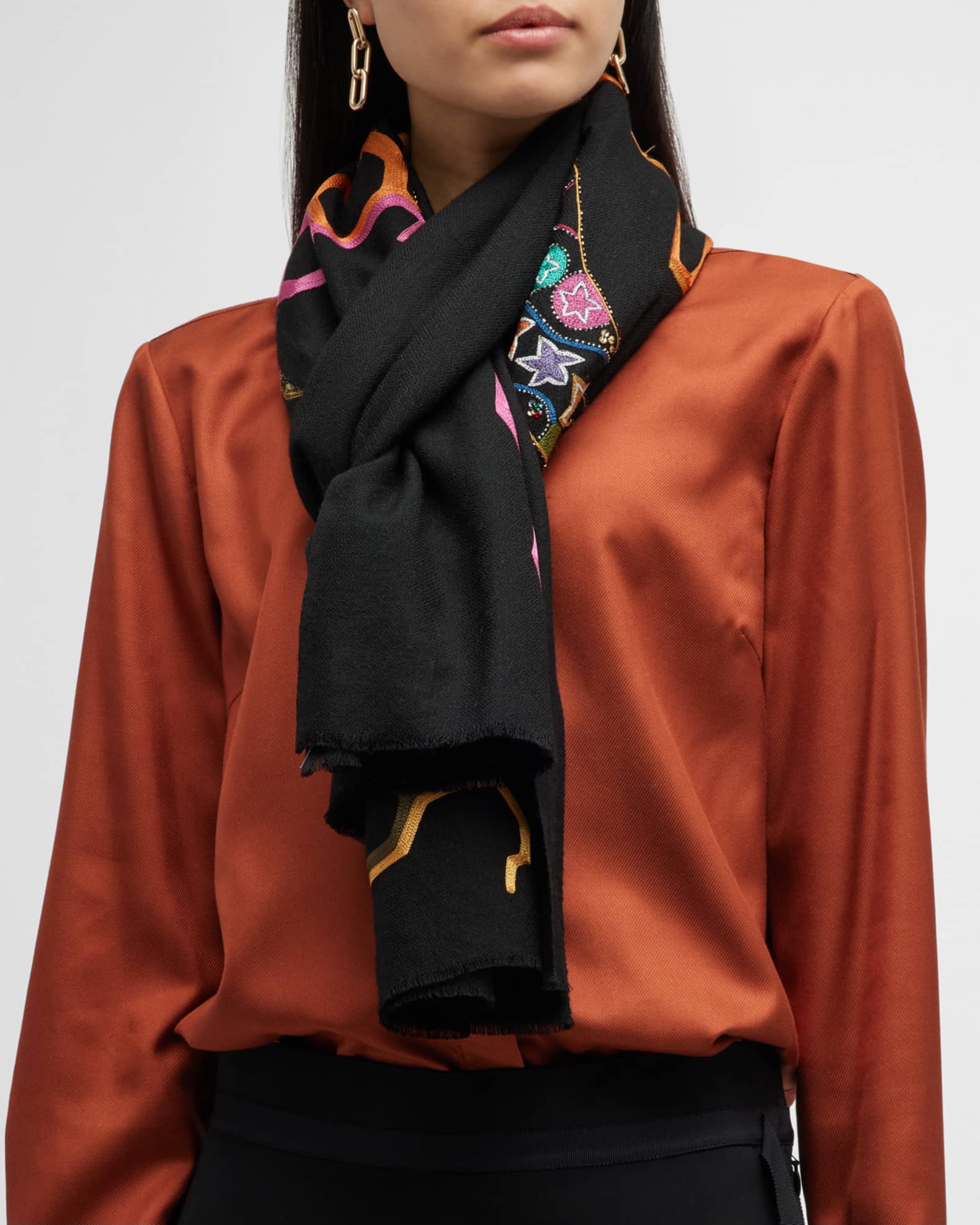 Janavi India The New King Beaded Merino Wool-Silk Scarf | Neiman Marcus