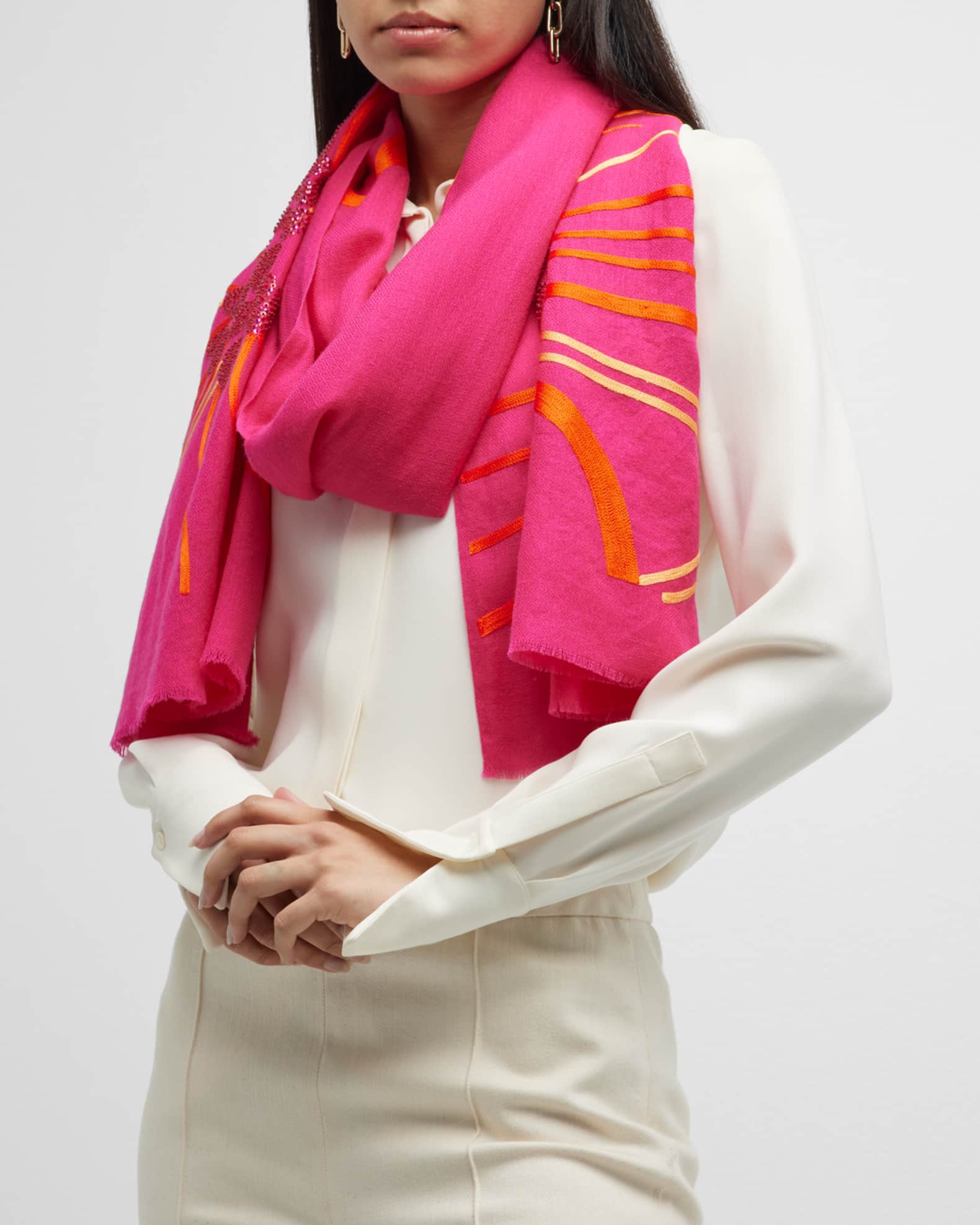 Janavi India Bloom Beaded Merino Wool-Silk Scarf | Neiman Marcus