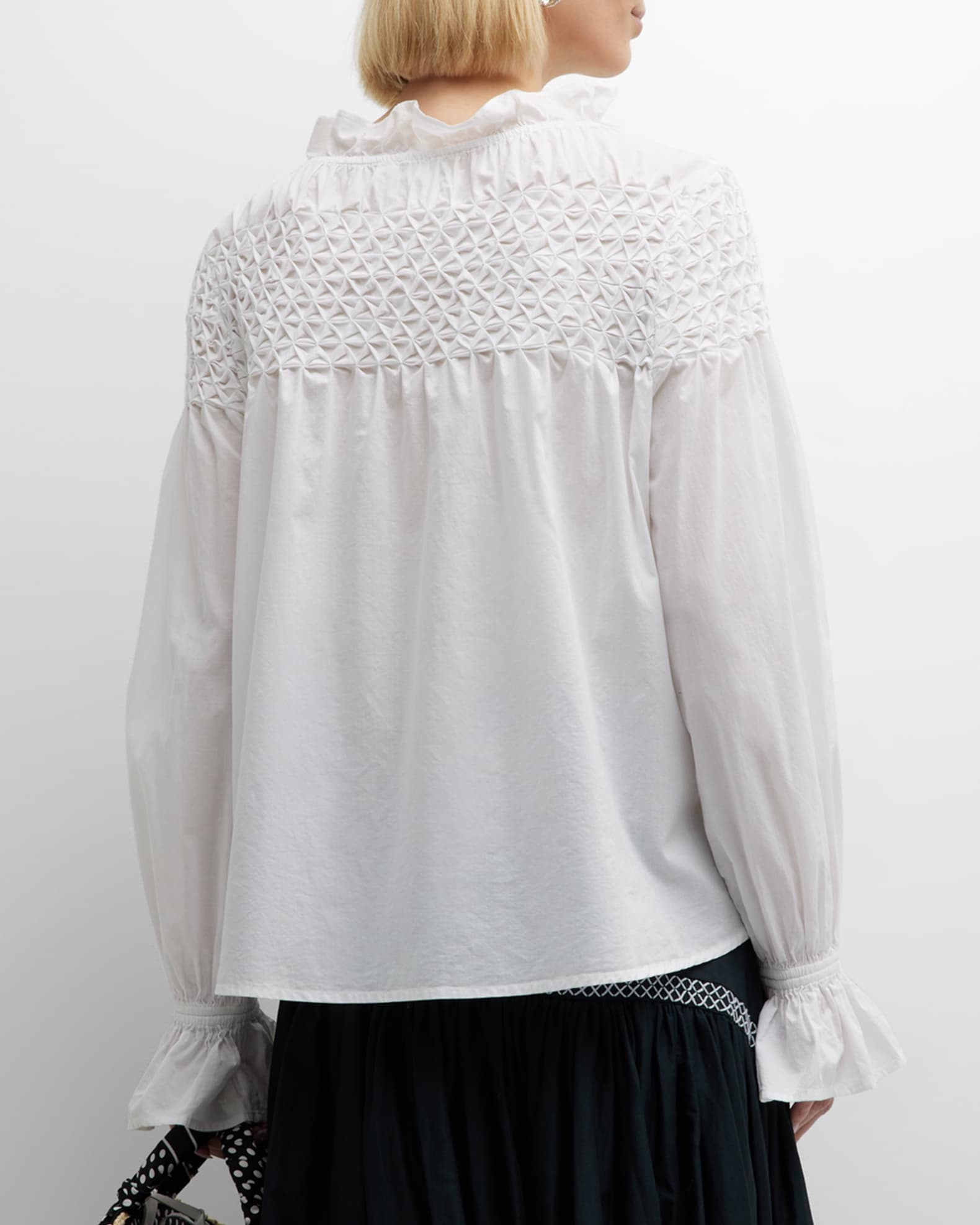 Merlette Majorelle Smocked Ruffle-Trim Blouse | Neiman Marcus