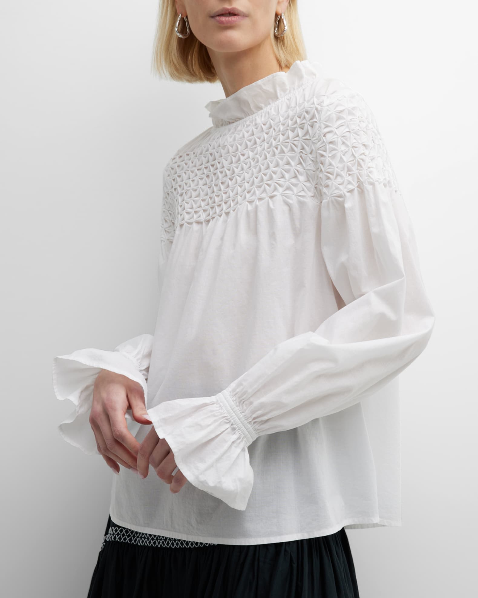 Merlette Majorelle Smocked Ruffle-Trim Blouse | Neiman Marcus
