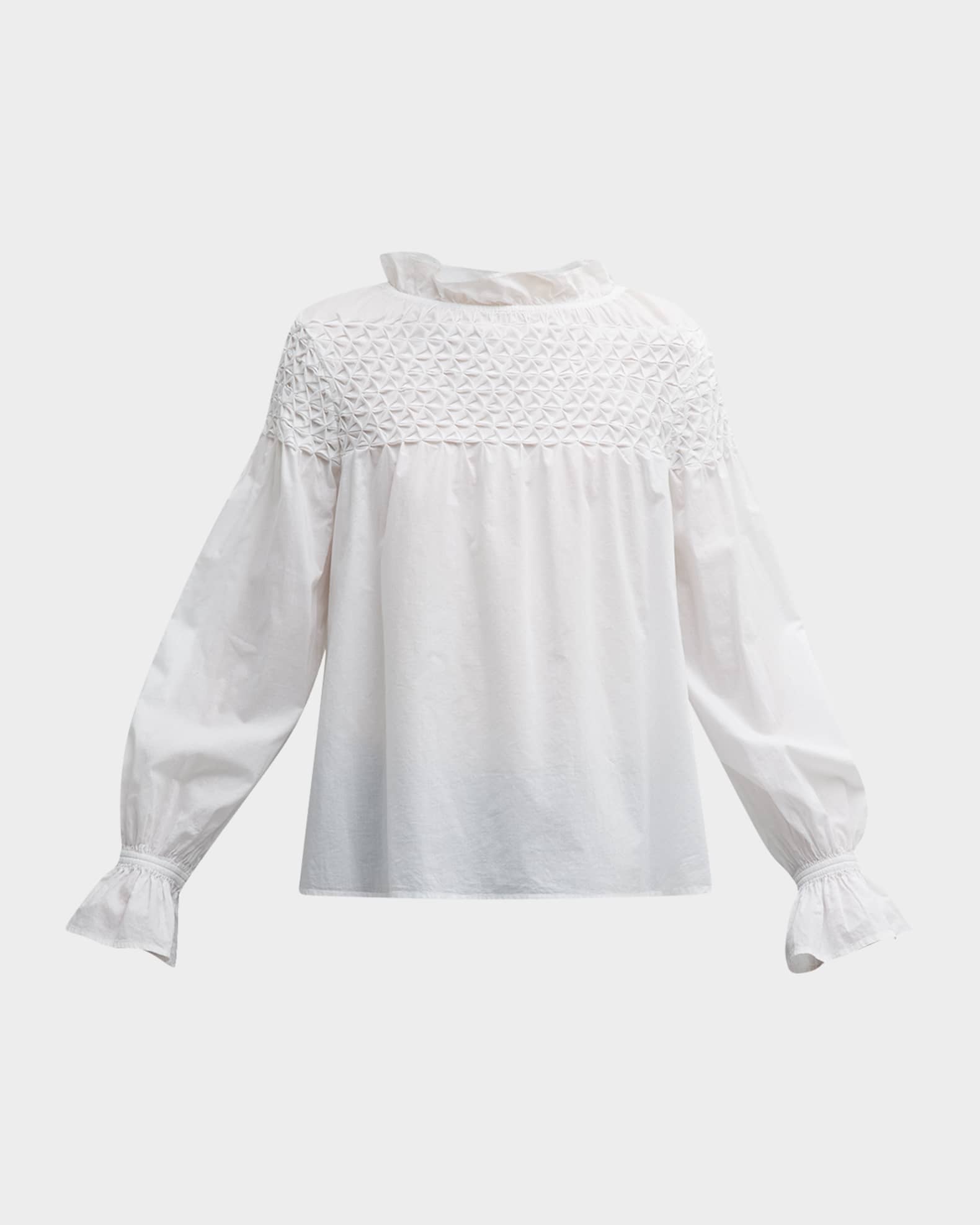 Merlette Majorelle Smocked Ruffle-Trim Blouse | Neiman Marcus