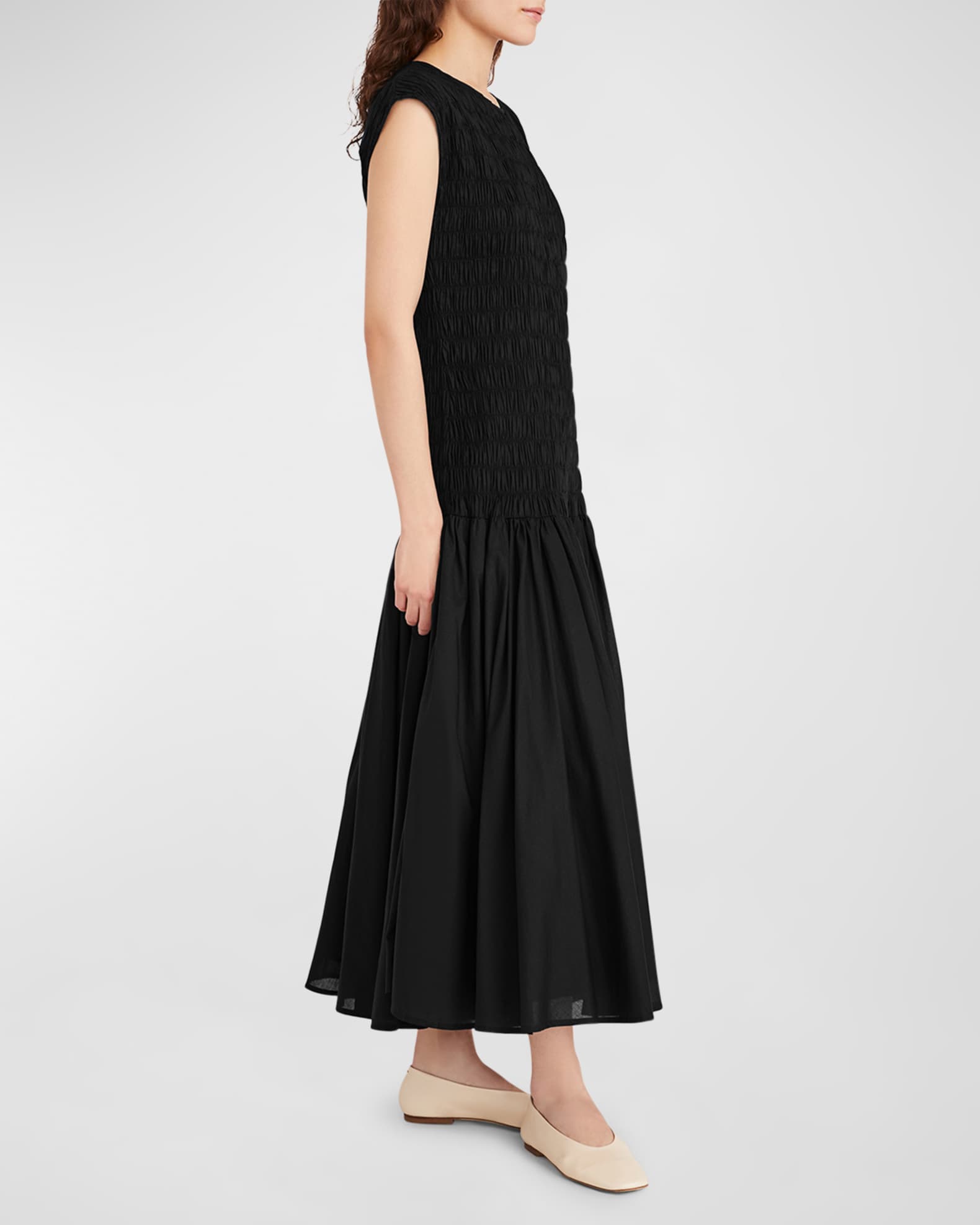 Merlette Stijl Smocked Cap-Sleeve Voile Midi Dress | Neiman Marcus