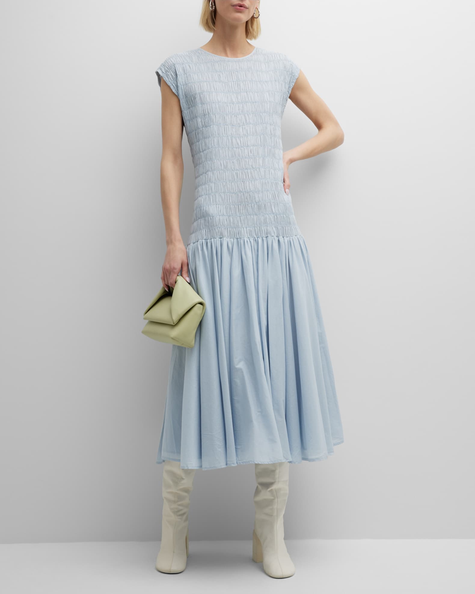 Merlette Stijl Smocked Cap-Sleeve Voile Midi Dress | Neiman Marcus