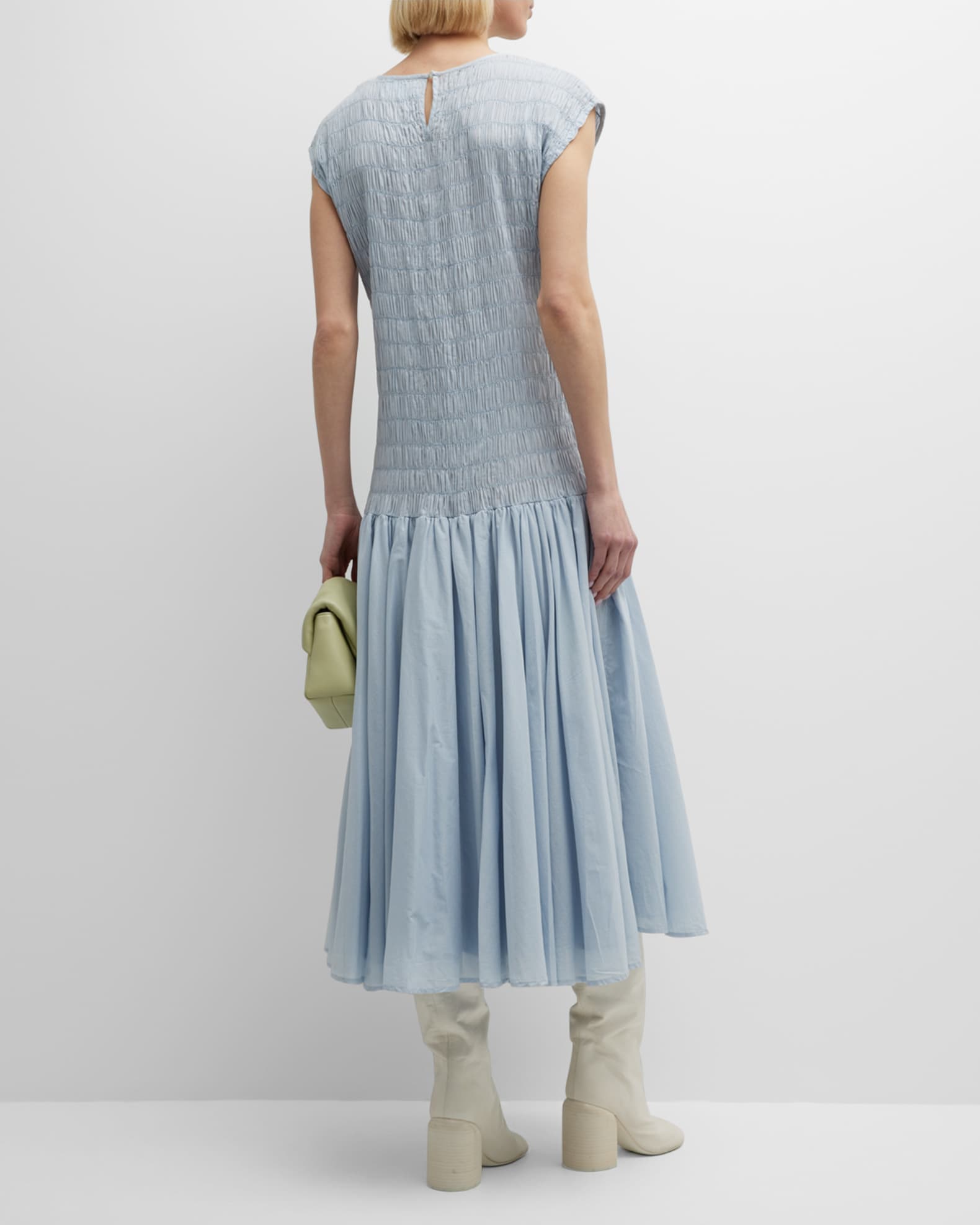 Merlette Stijl Smocked Cap-Sleeve Voile Midi Dress | Neiman Marcus