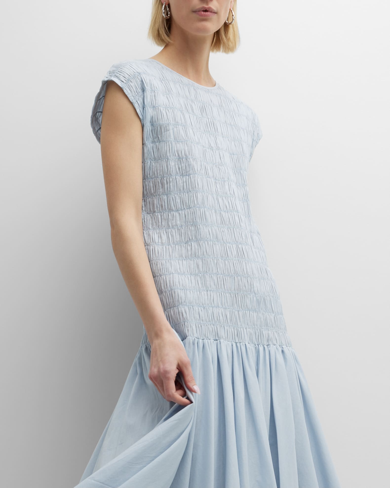 Merlette Stijl Smocked Cap-Sleeve Voile Midi Dress | Neiman Marcus