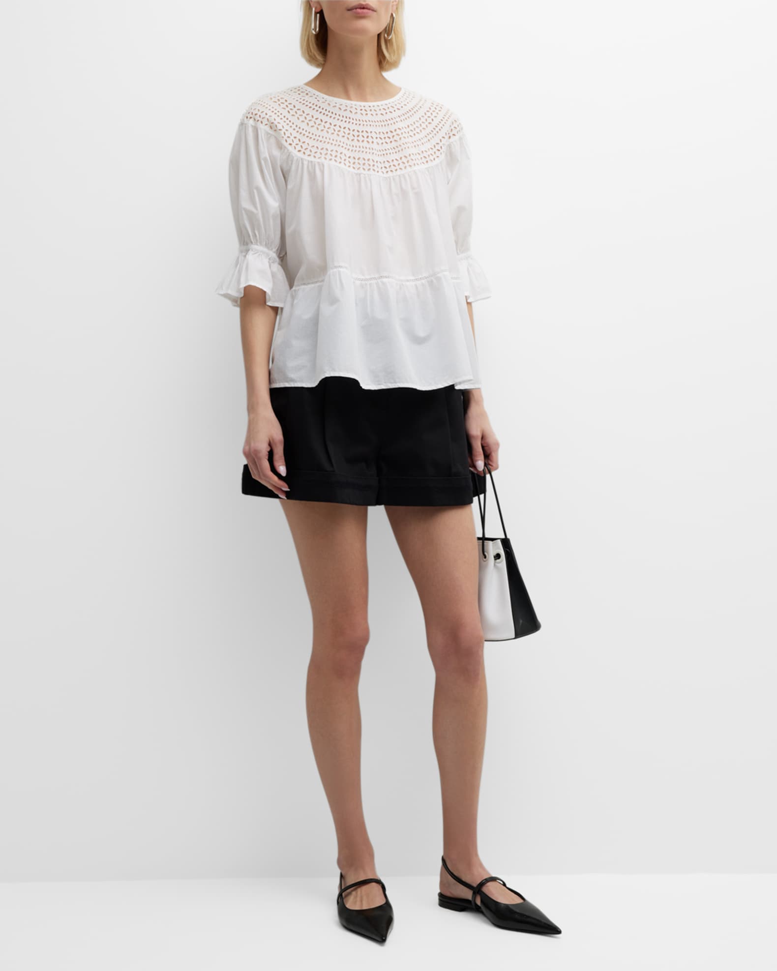 Merlette Sol Puff-Sleeve Eyelet Top | Neiman Marcus