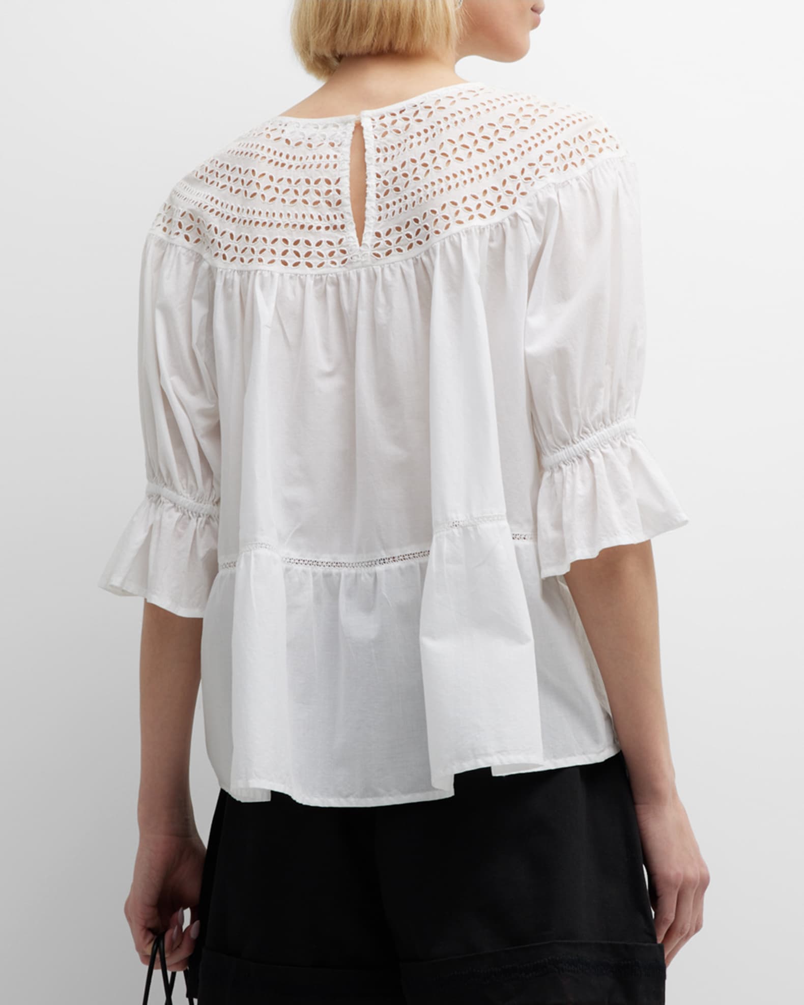 Merlette Sol Puff-Sleeve Eyelet Top | Neiman Marcus