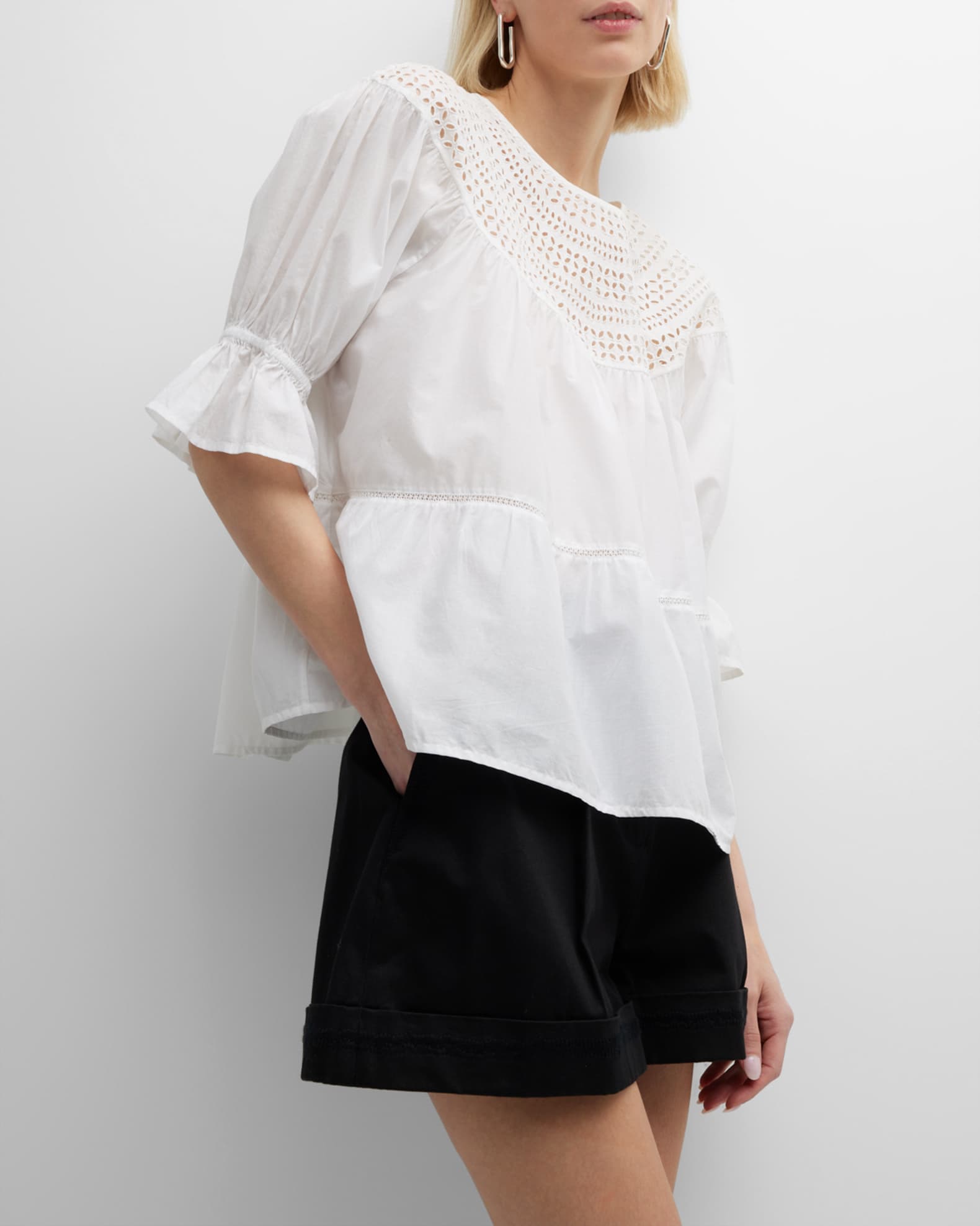 Merlette Sol Puff-Sleeve Eyelet Top | Neiman Marcus