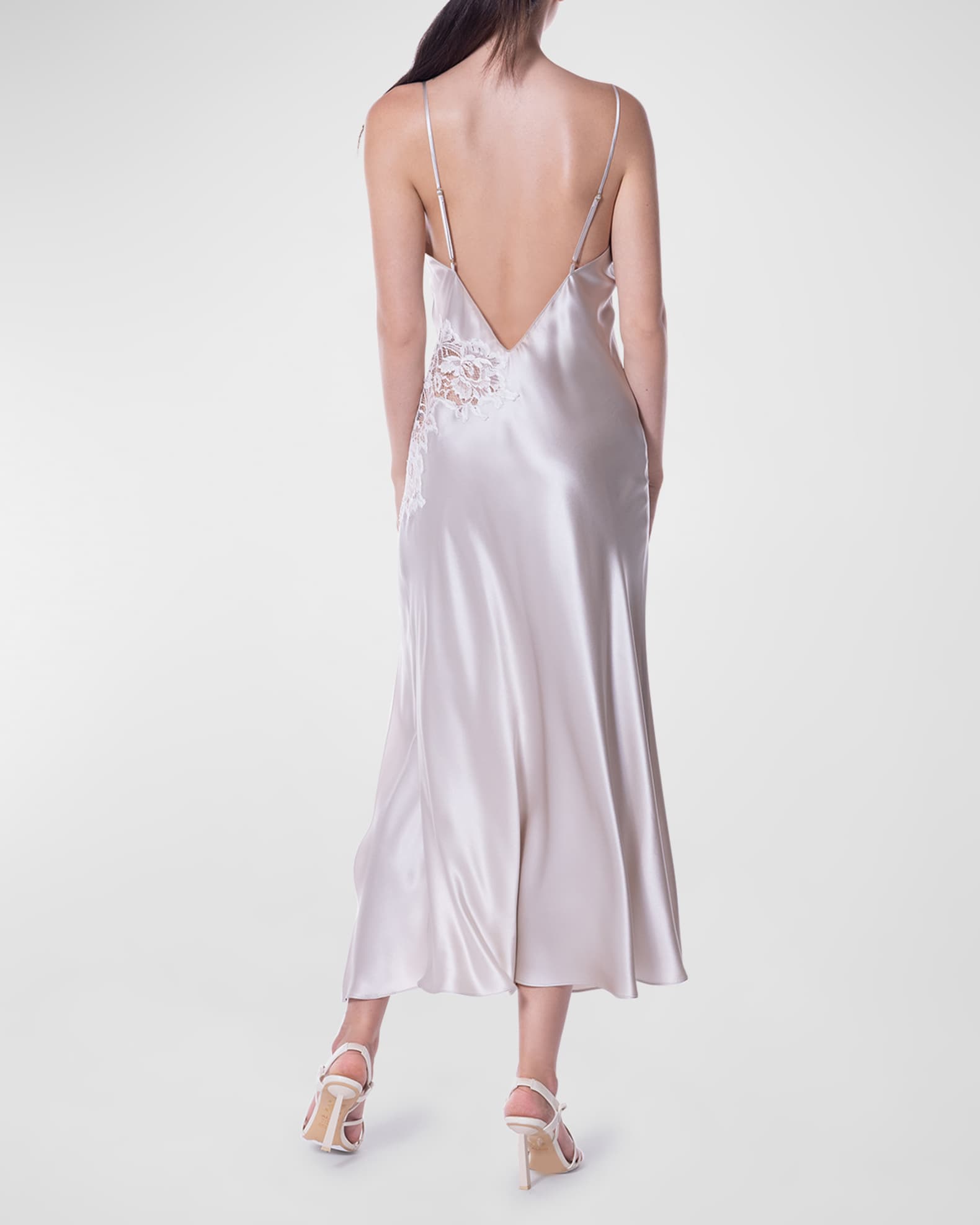 Christine Lingerie Venus Lace-Trim Charmeuse Nightgown | Neiman Marcus