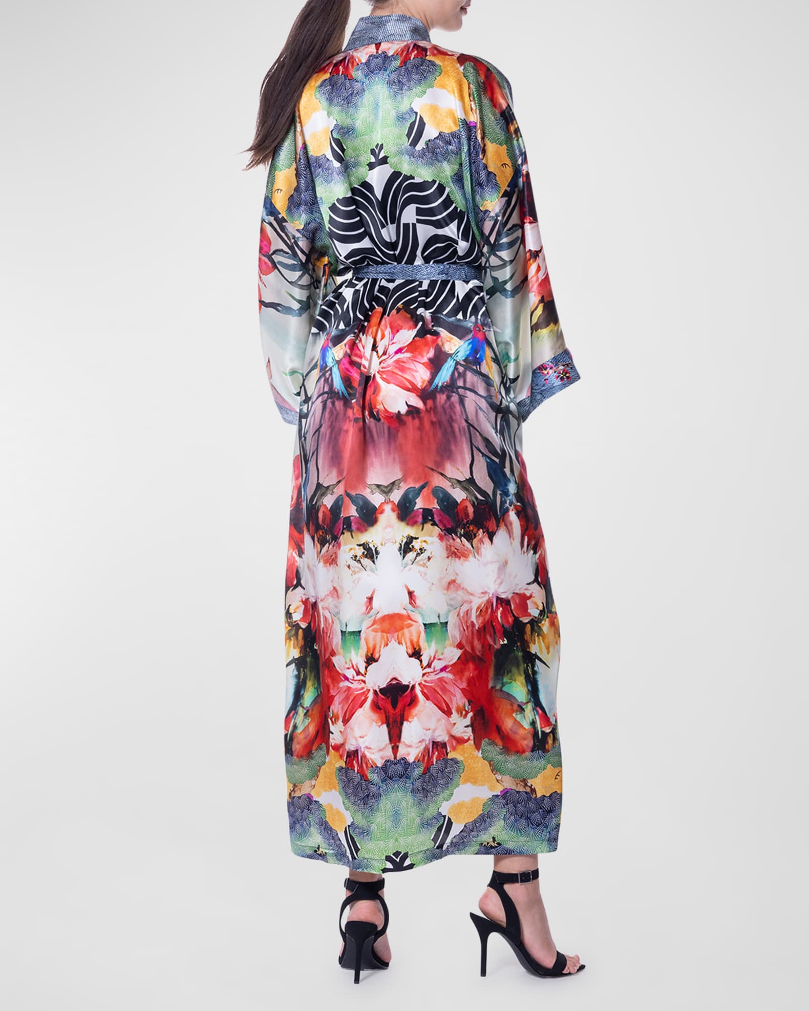 Christine Lingerie Sakura Printed Silk Maxi Robe | Neiman Marcus