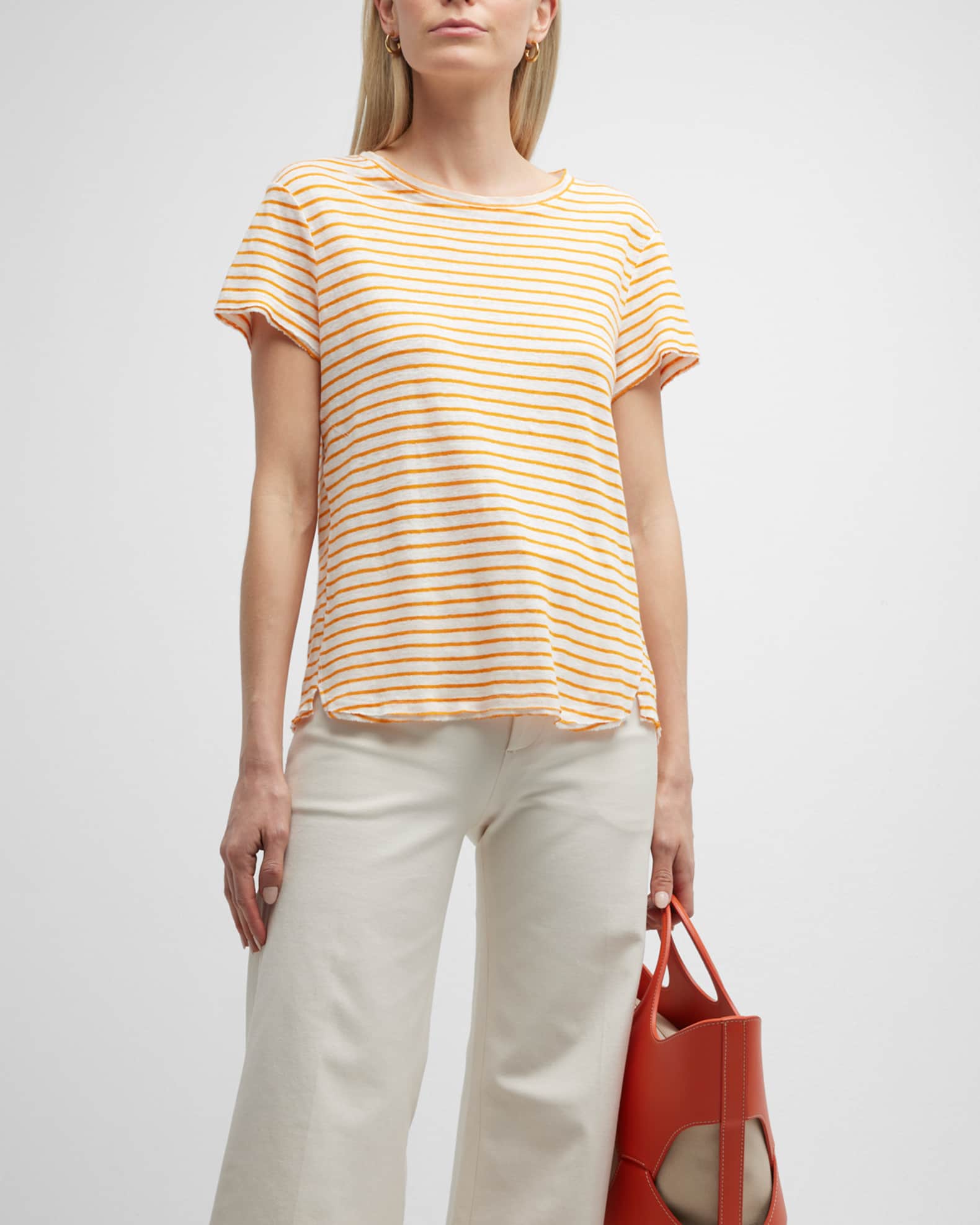 FRAME Easy True Striped Linen Tee | Neiman Marcus