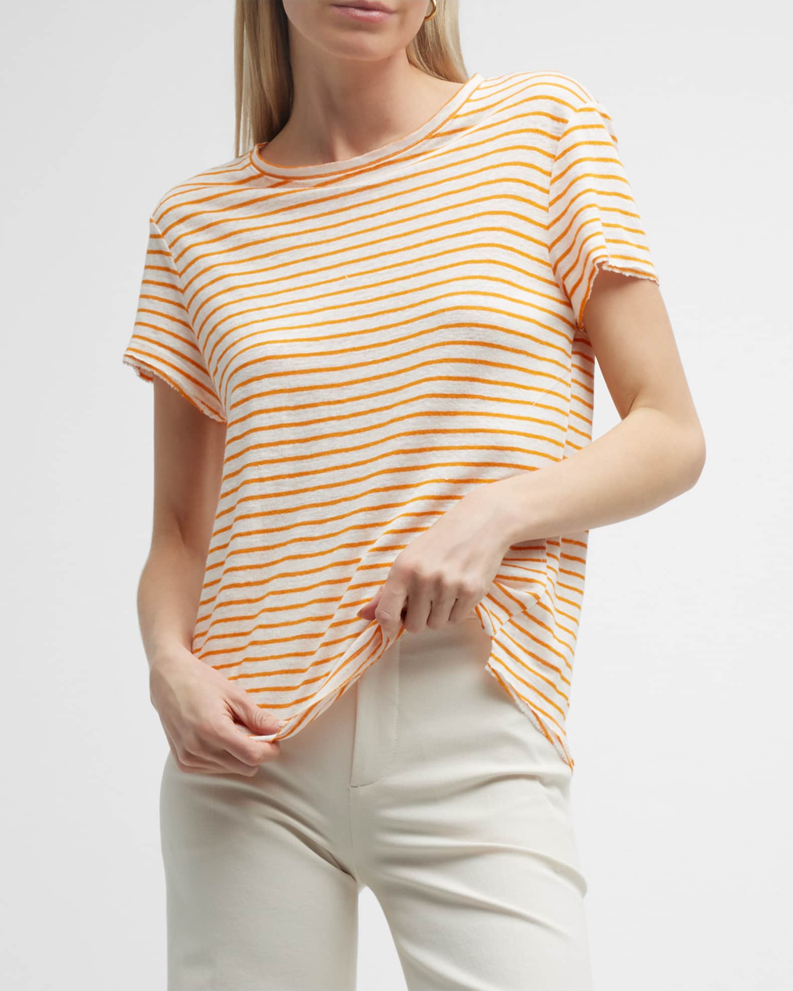 FRAME Easy True Striped Linen Tee | Neiman Marcus