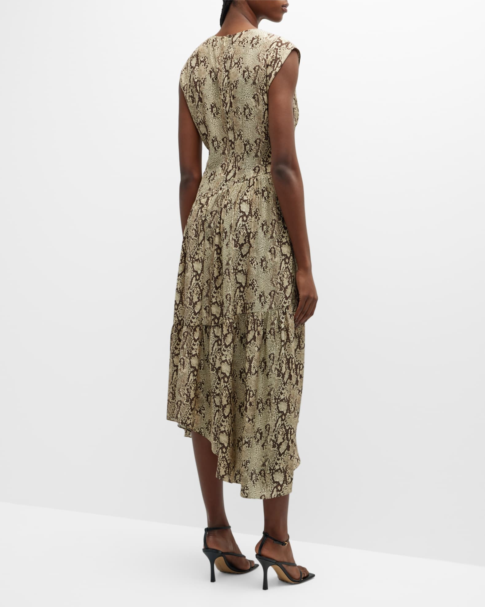 FRAME Snake-Print Gathered Seam Dress | Neiman Marcus