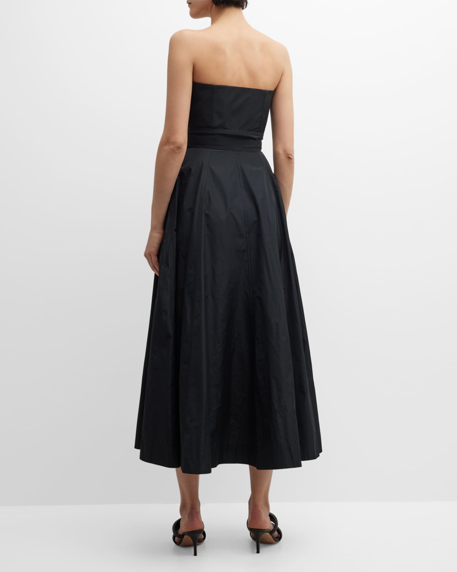Brandon Maxwell The Rebecca Strapless Belted Midi Dress | Neiman Marcus
